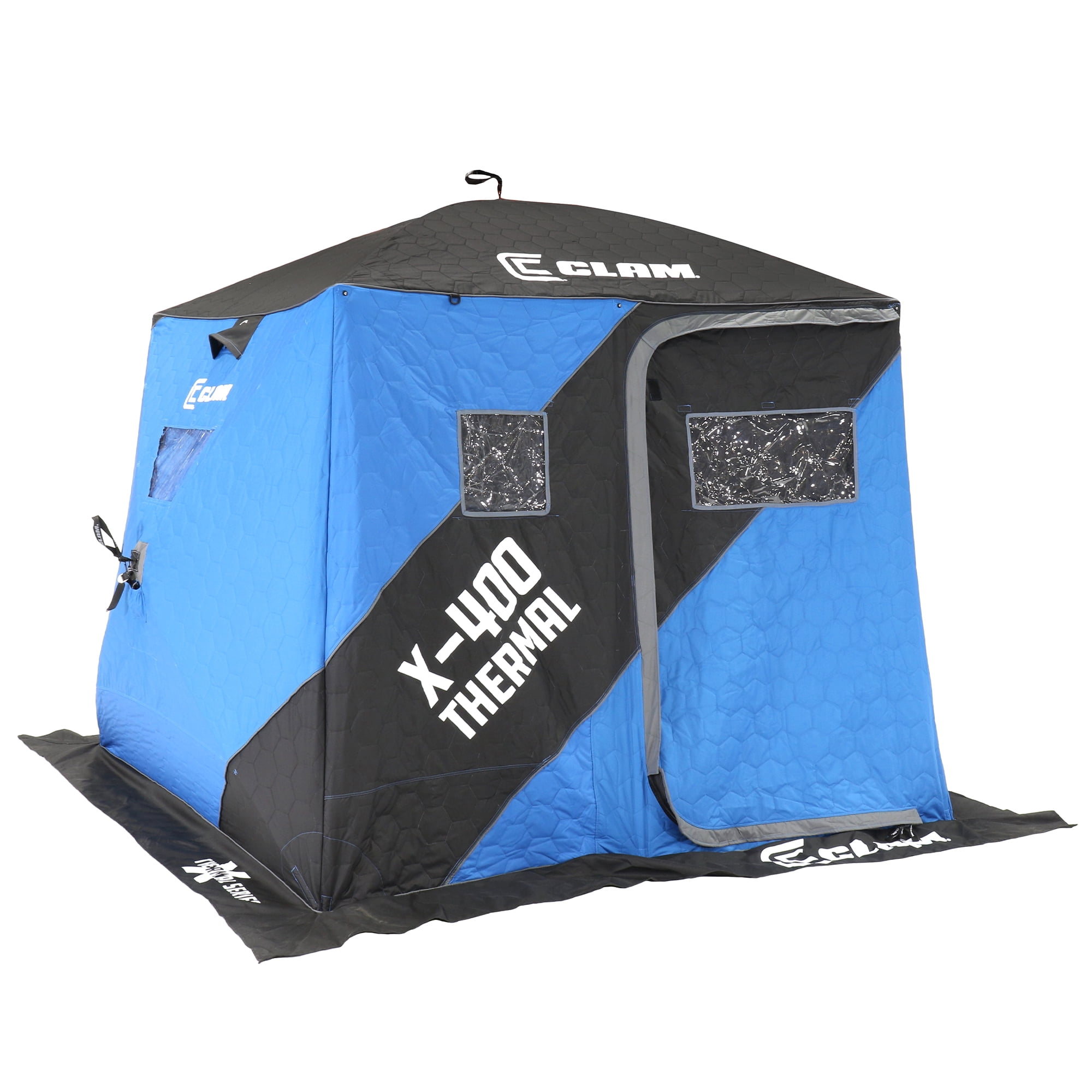 CLAM X-400 Portable 4 Person 8' Pop Up Ice Fishing Thermal Hub Shelter ...