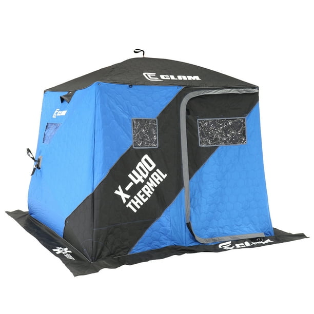 CLAM X-400 Portable 4 Person 8' Pop Up Ice Fishing Thermal Hub Shelter ...