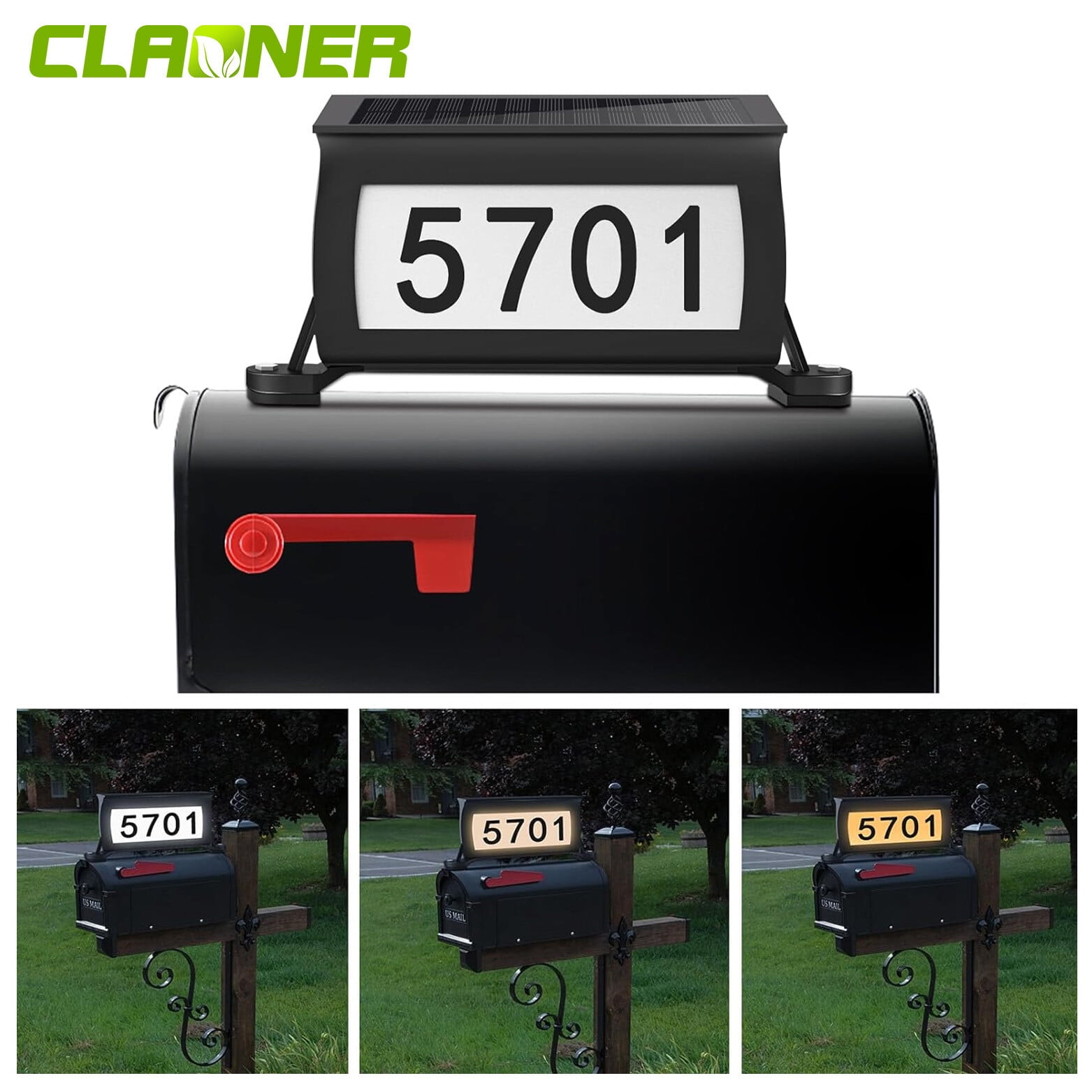 CLAONER Solar Address Sign Mailbox House Number Plaque Double Side 3 ...