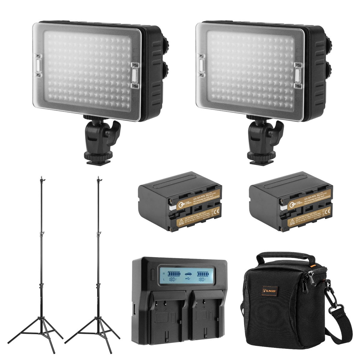 CLAR 2x 204 Phantom Series Bi-Color On-Camera LED Light Bundle with 2x ...