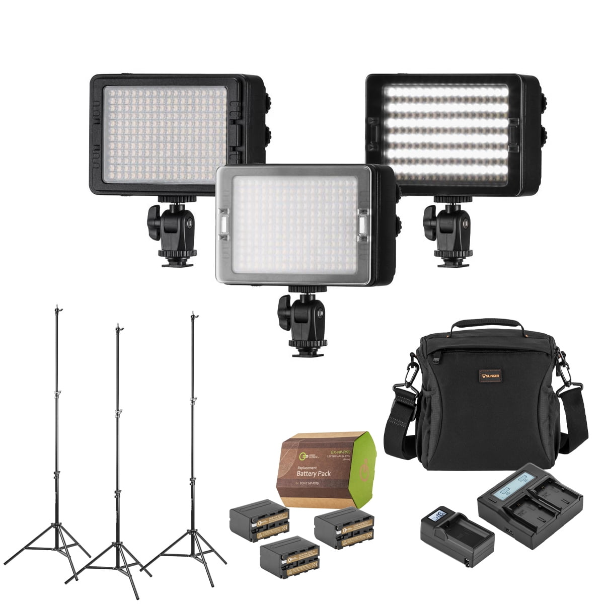 CLAR 3x 204 Phantom Series Bi-Color On-Camera LED Light Bundle with 3x ...