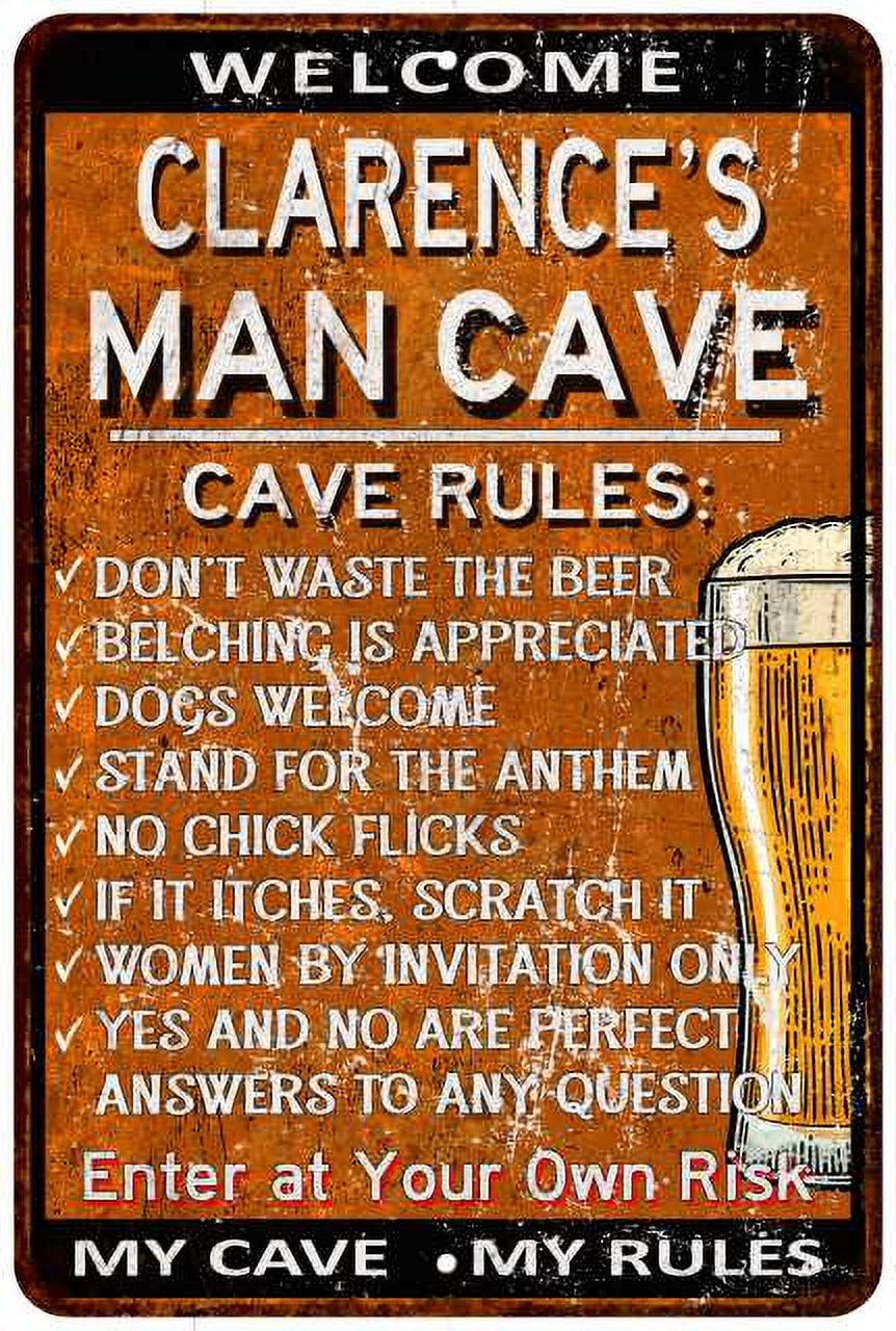 CLARENCE'S Man Cave Rules Rusty Gift Sign Garage 12x18 112180051461 ...