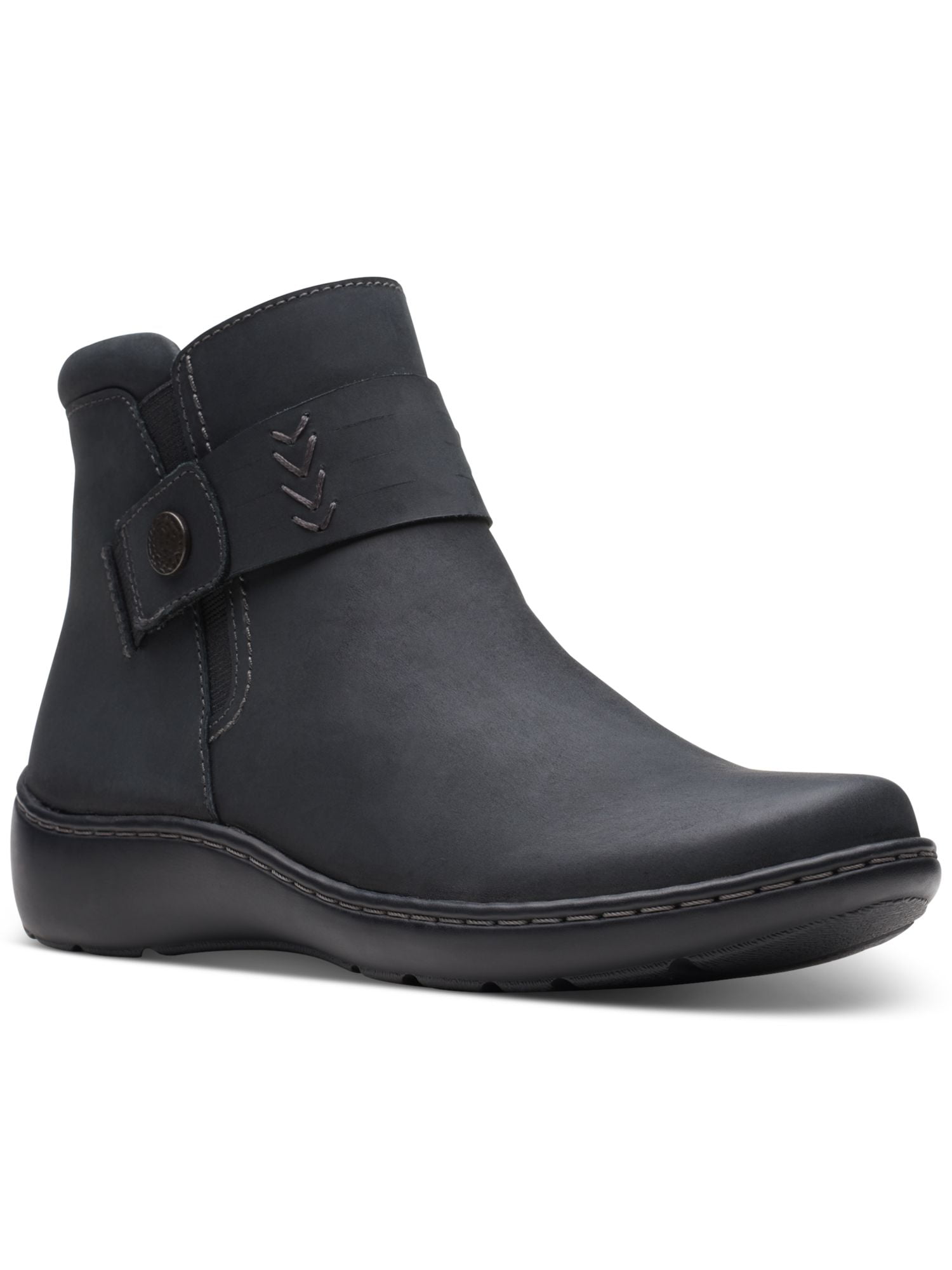 CLARKS COLLECTION Womens Black Cushioned Cora Rae Round Toe Leather ...