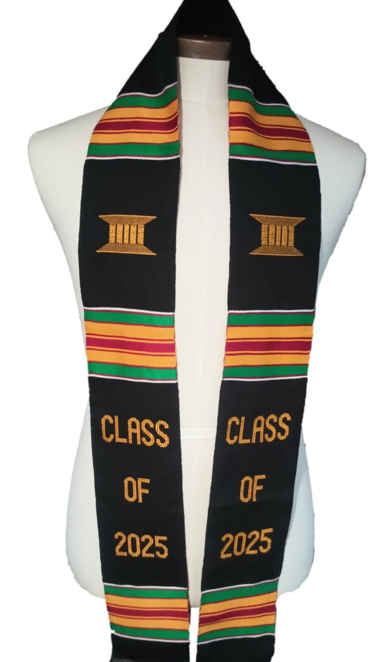 CLASS OF 2025 Black Graduation Stole Sash African Kente Cloth with Gold ...