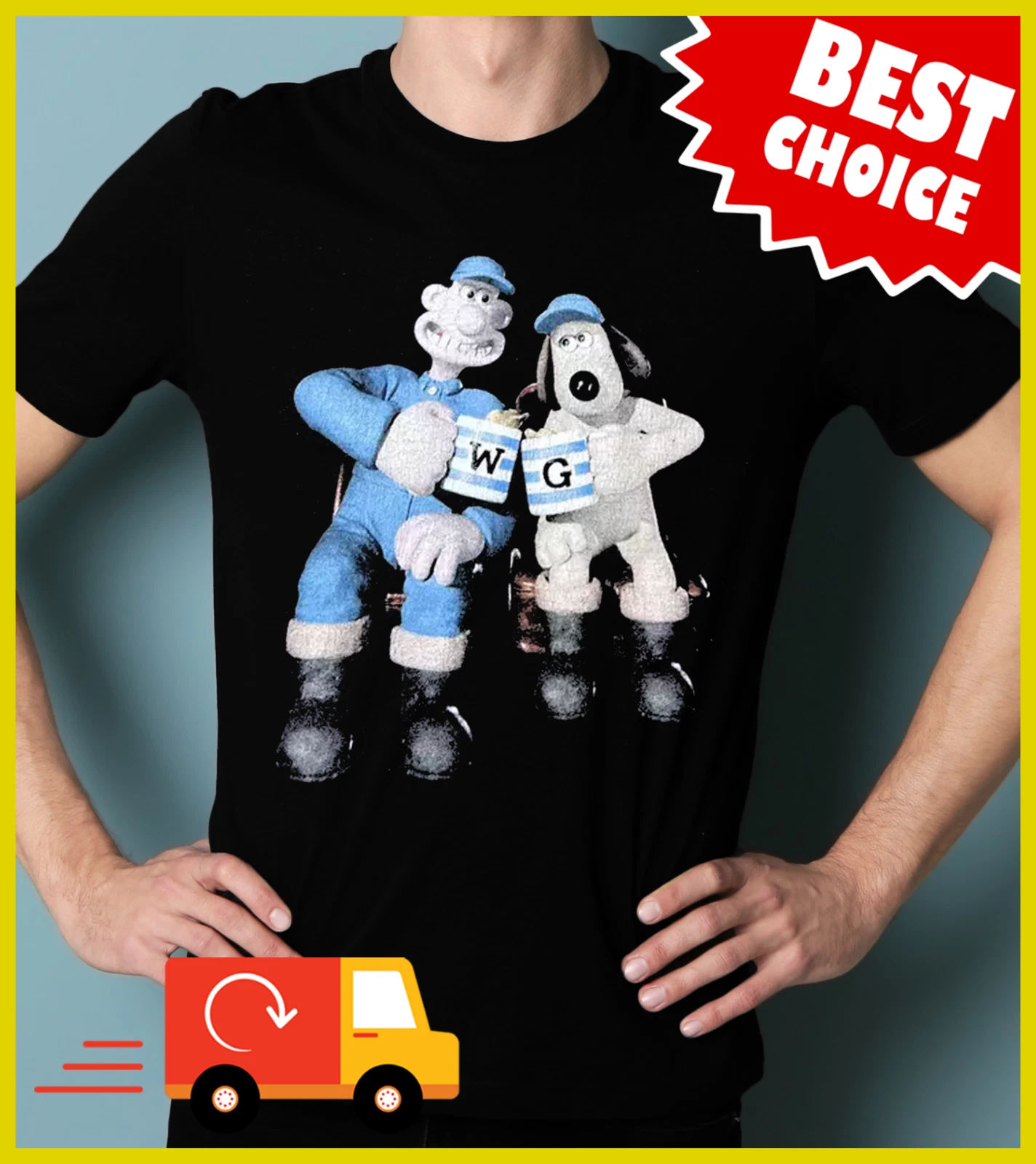 CLASSIC Wallace and Gromit T-Shirt Black Short Sleeve All Sizes ...