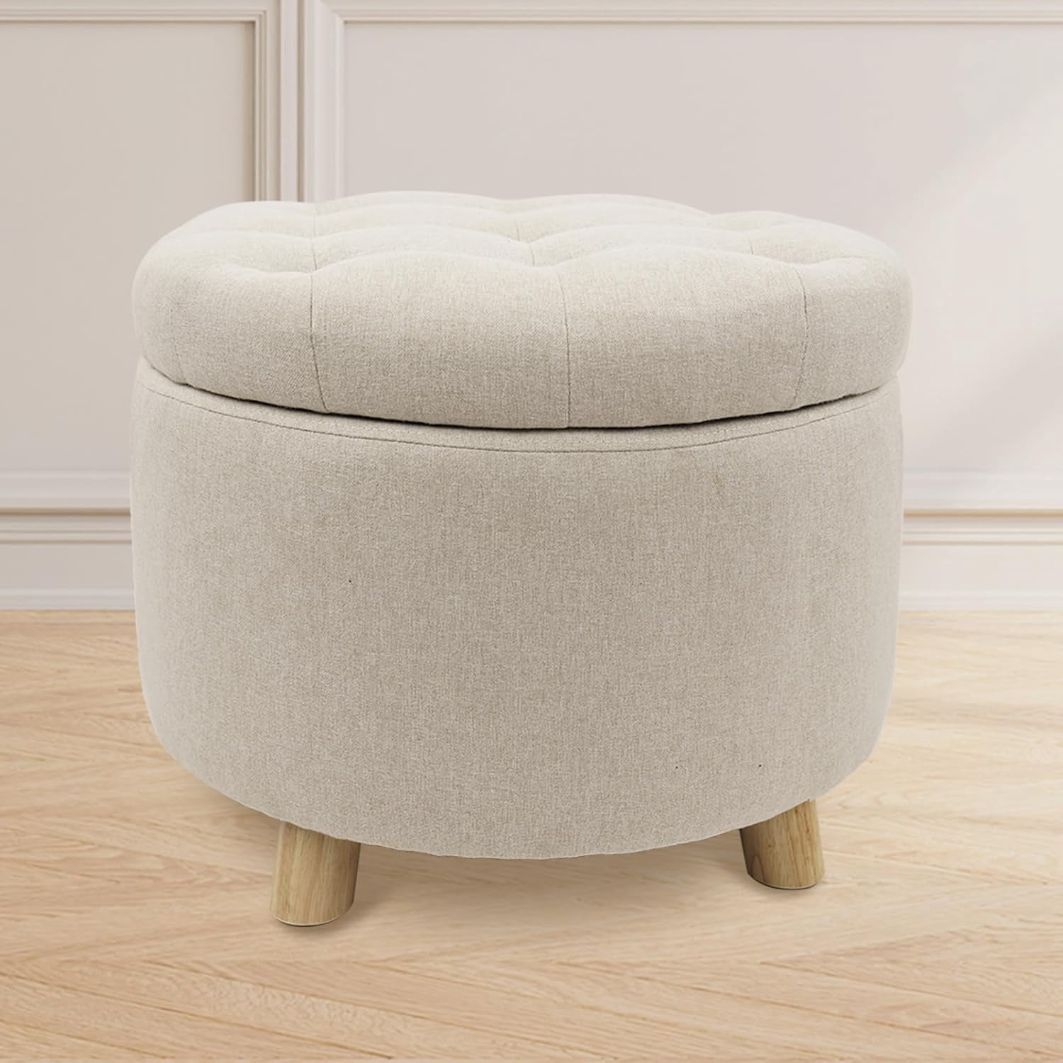 CLATINA 20 Inch Round Storage Ottoman, Button Tufted Ottoman with ...