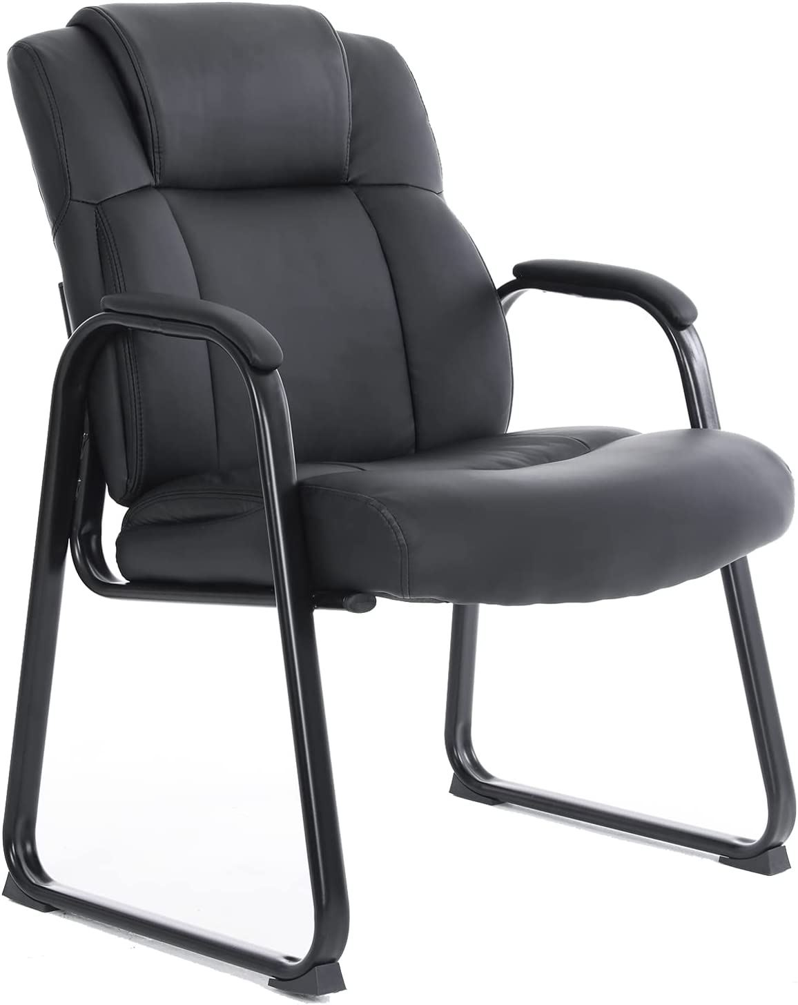 Lorell Big & Tall Black Leather Guest Reception Waiting Room Chair ...