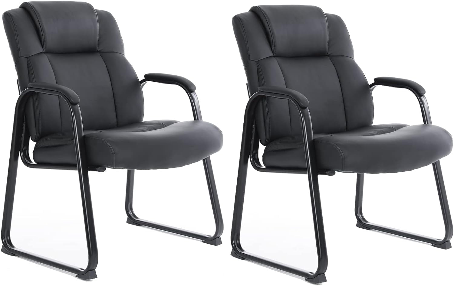 CLATINA Big & Tall 400 lb. Leather Guest Chair, Sled Base, Padded Arm ...