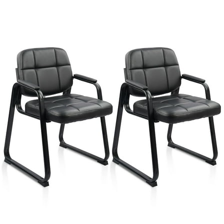 FINE LINE Guest Chair, Black Vinyl, Sled Base, Padded Armrests, Office ...
