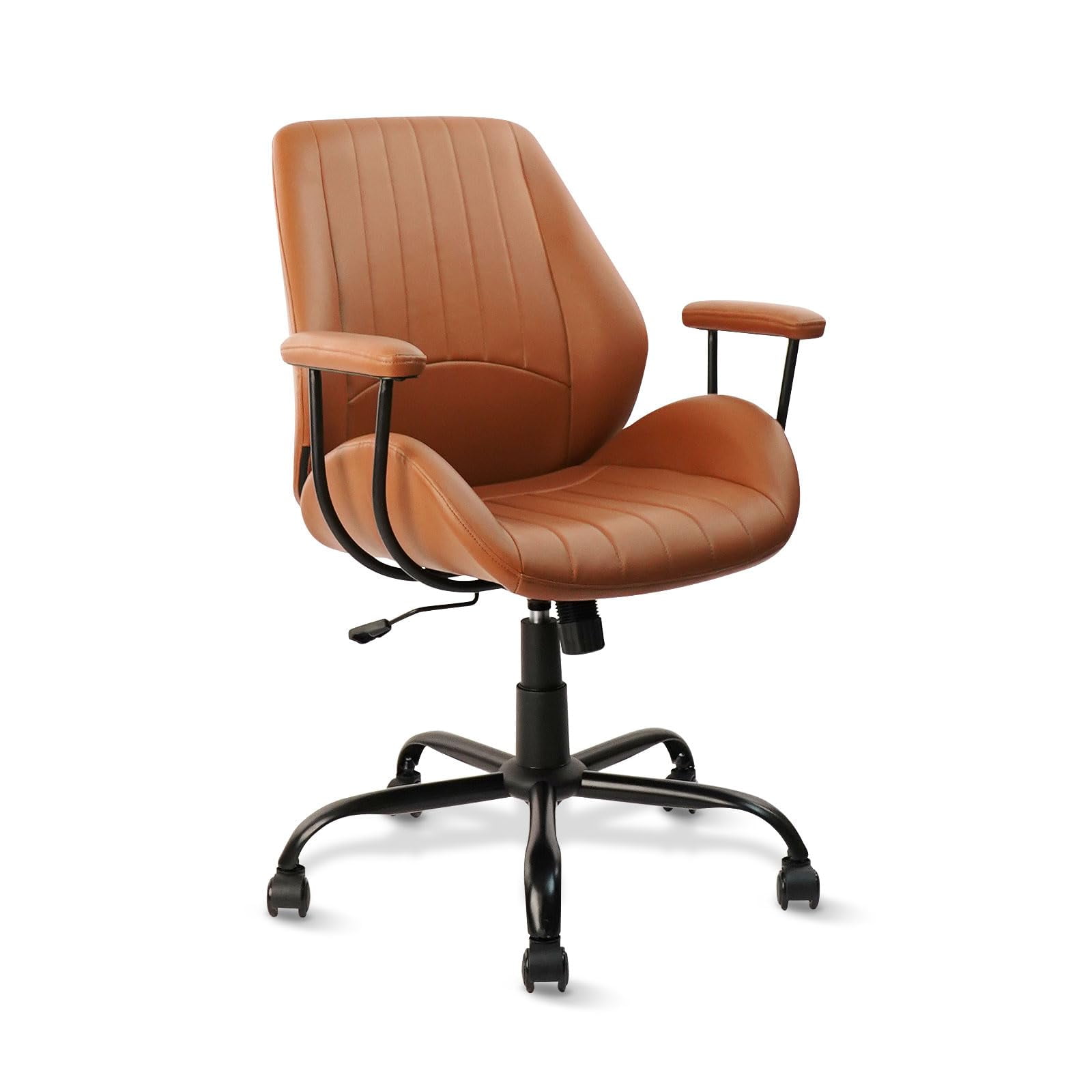 Clatina Brown PU Leather Office Chair with Armrests & Retro Design ...