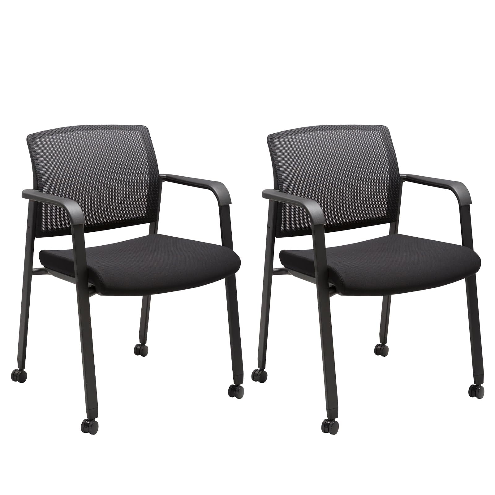 CLATINA Black Waiting Room Chair with Wheels Mesh Back Stacking Arm ...