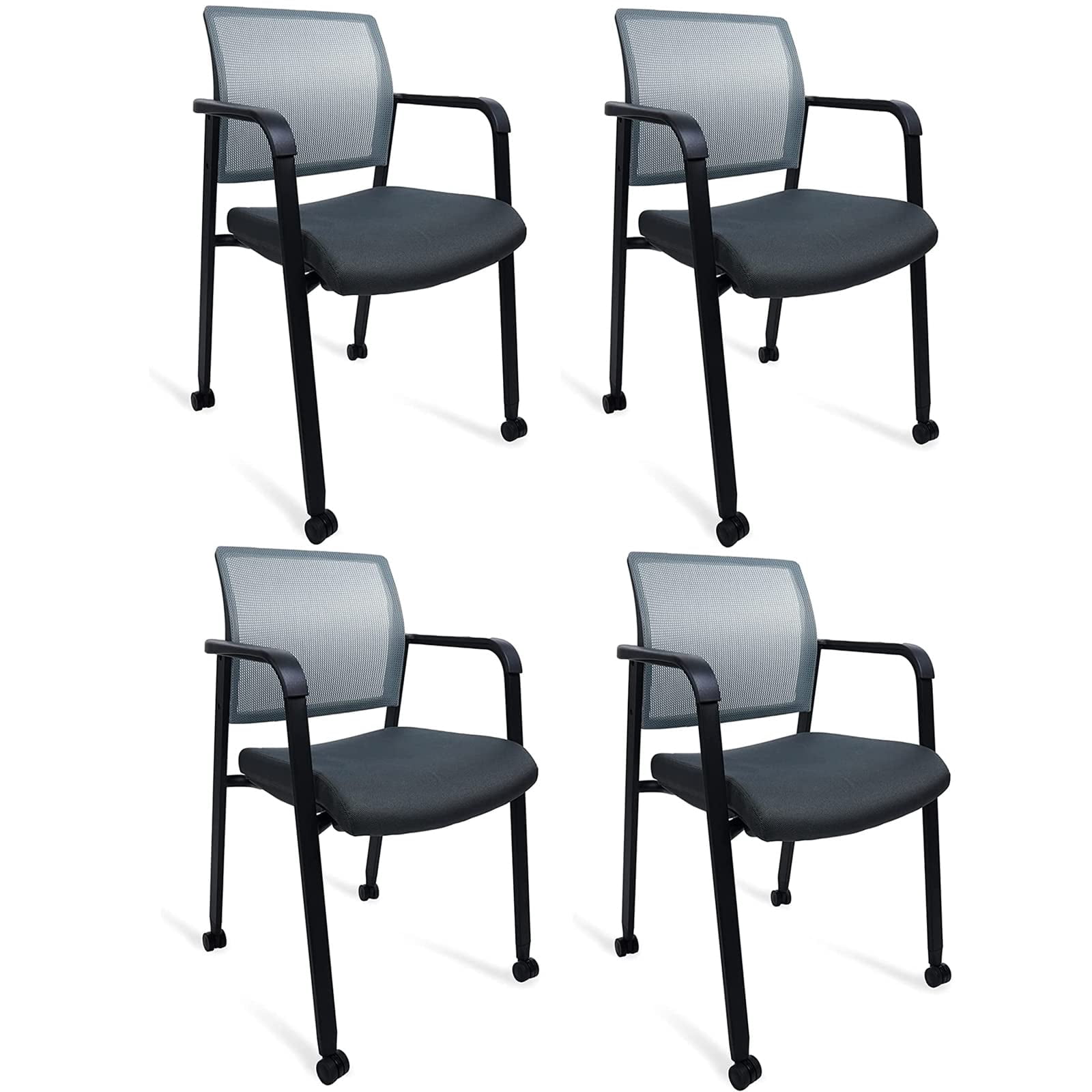 CLATINA 4-Pack Mesh Back Guest Reception Chairs with Wheels and ...