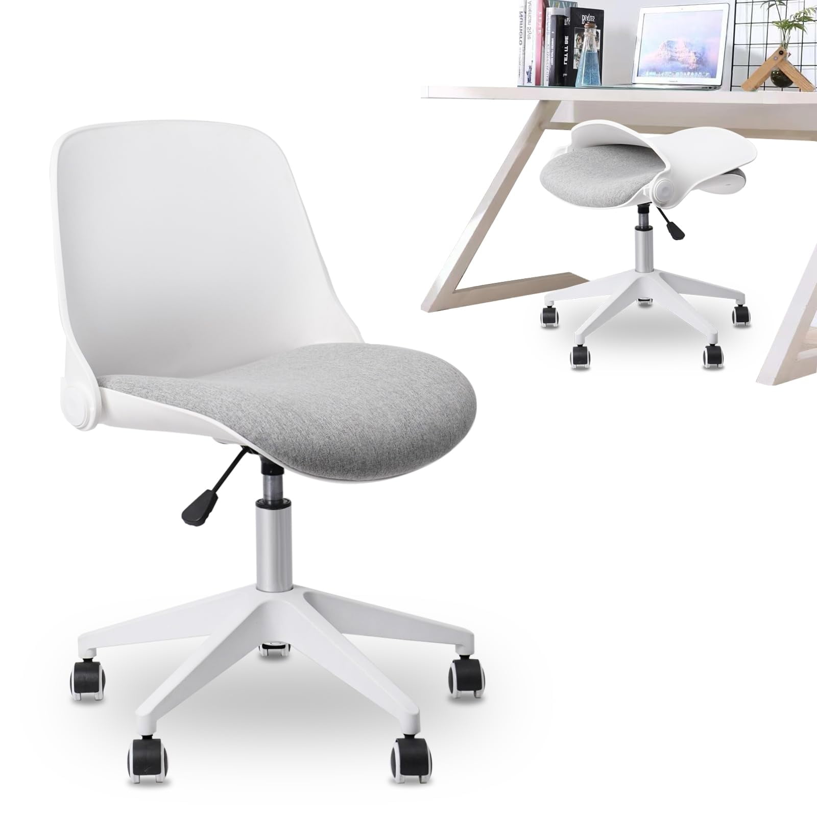 CLATINA Office Foldable Desk Chair with Wheels Adjustable Swivel ...