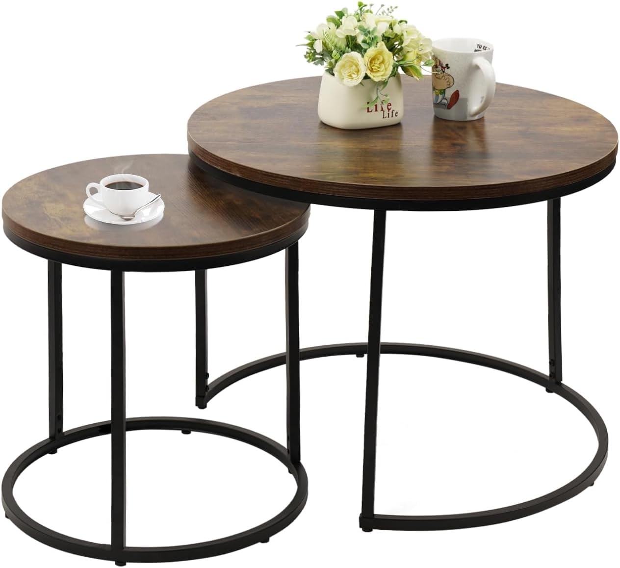 CLATINA Round Coffee Table Set of 2, Nesting Stackable Coffee Tables ...