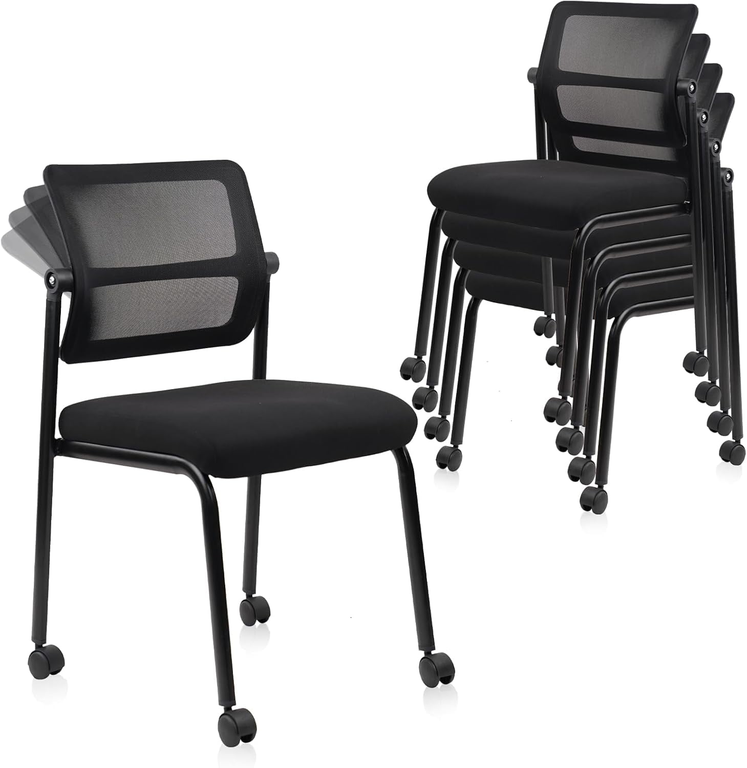 CLATINA Stacking Armless Office Waiting Room Chair with Wheels ...