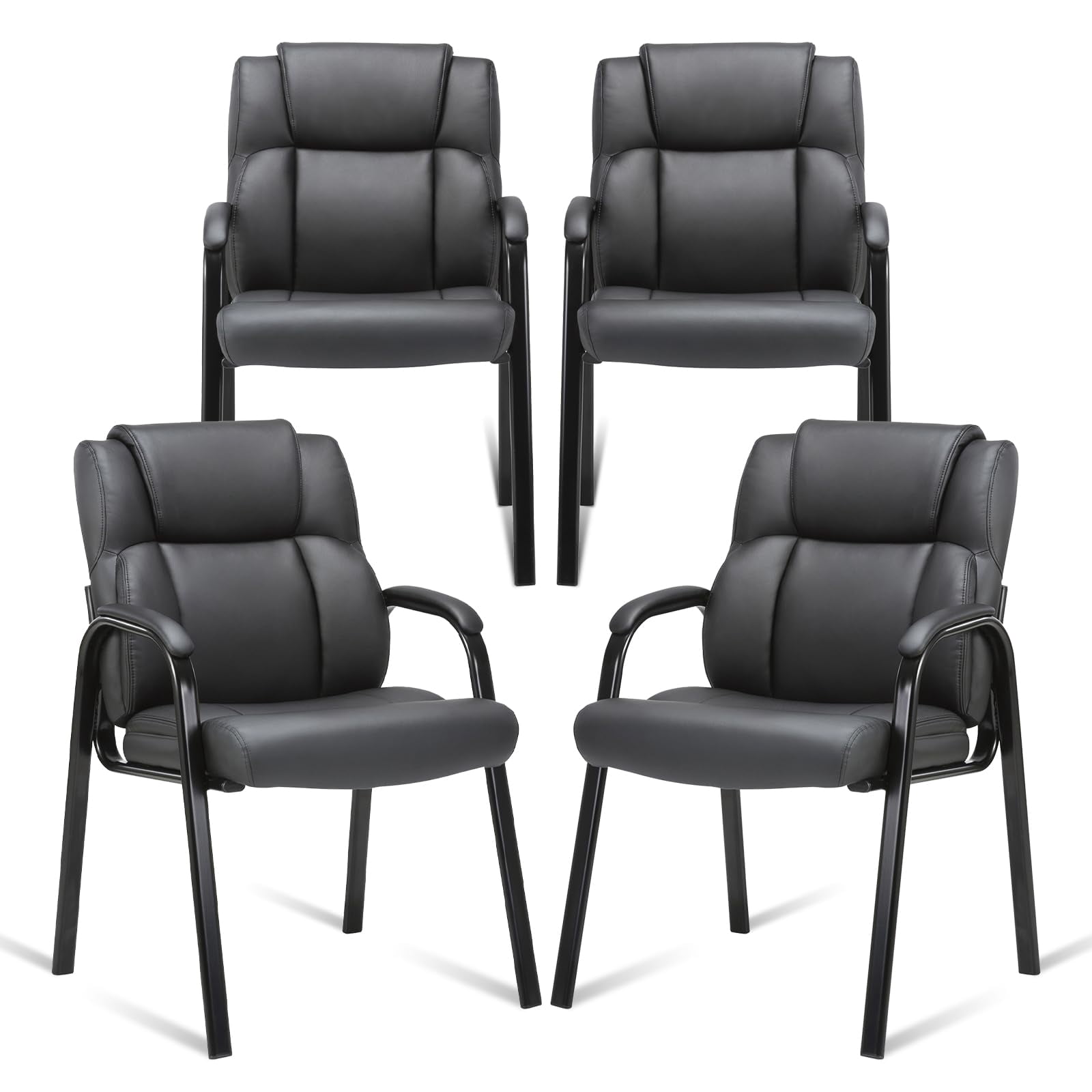 Clatina, Leather Guest Chair, Padded Arm Rest, Black 4 Pack - Walmart.com