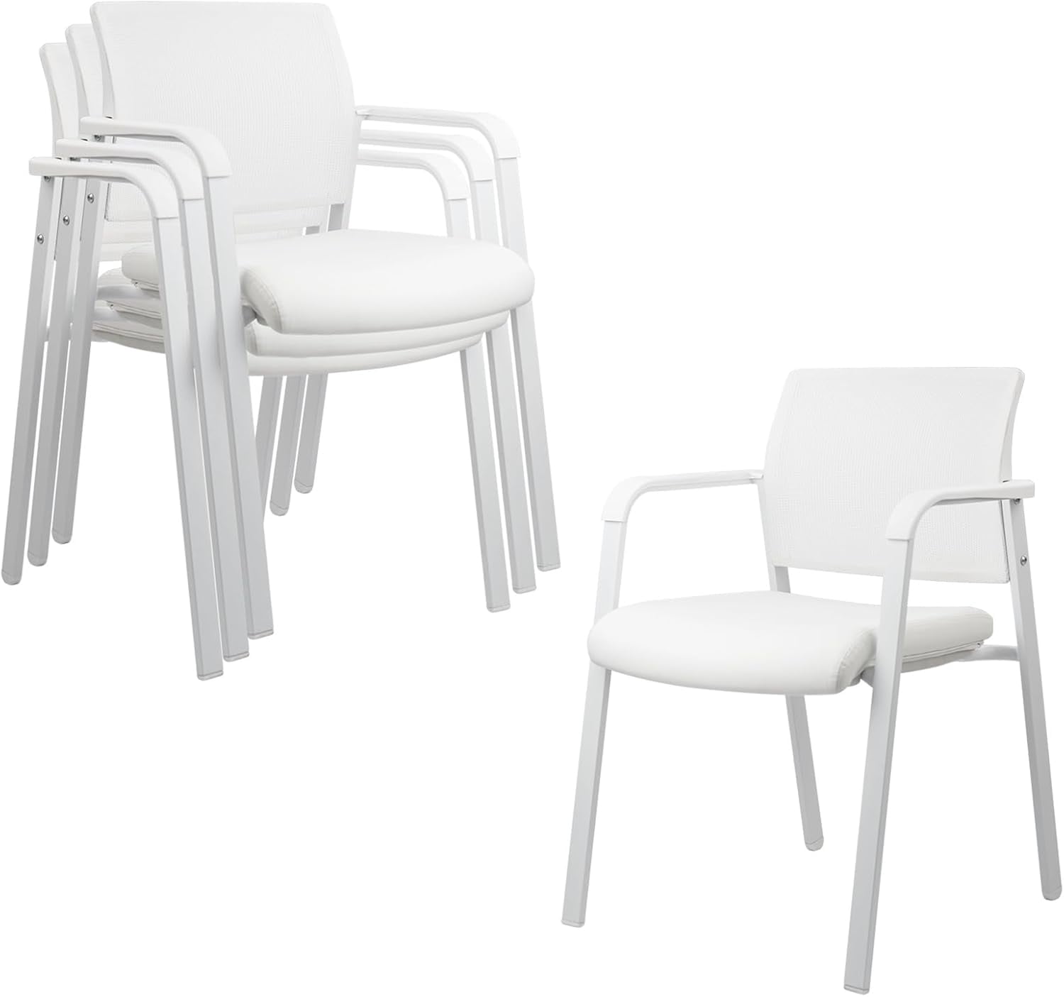 CLATINA Stacking Office Chairs | Mesh Back, Thicken Leather Seat and ...