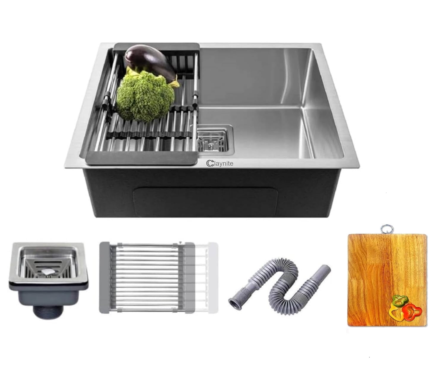 CLAYNITE 24x18x10 Handmade Kitchen Sink Single Bowl Sound Proof ...