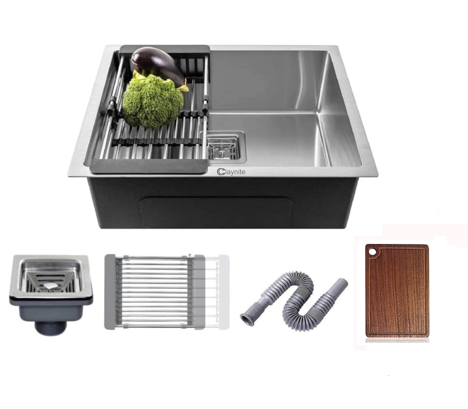 CLAYNITE Handmade Kitchen Sink 24x18x10 Single Bowl Sound Proof ...