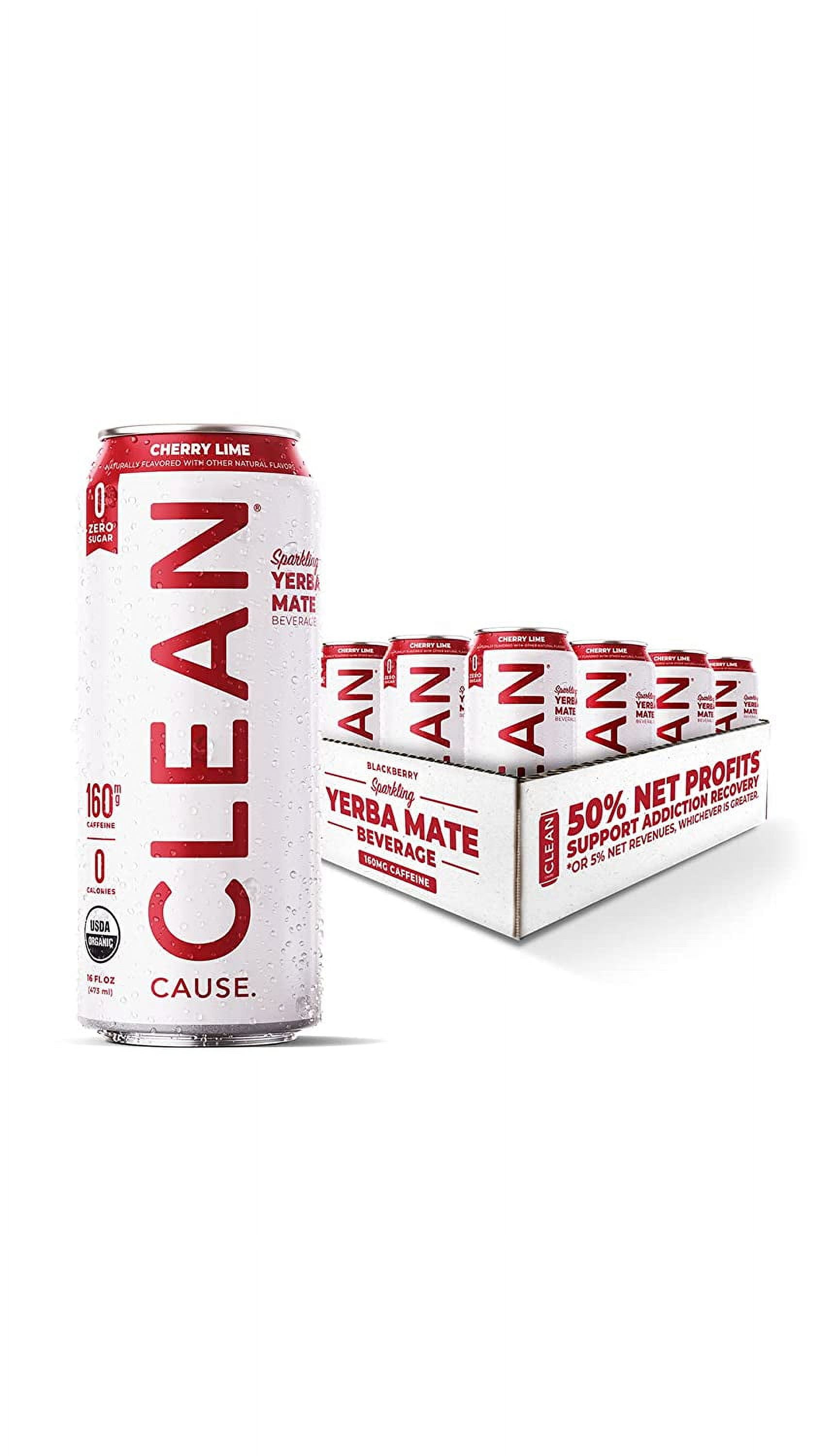 CLEAN Cause Organic Yerba Mate Tea, Zero Calorie Cherry Lime, 160mg ...