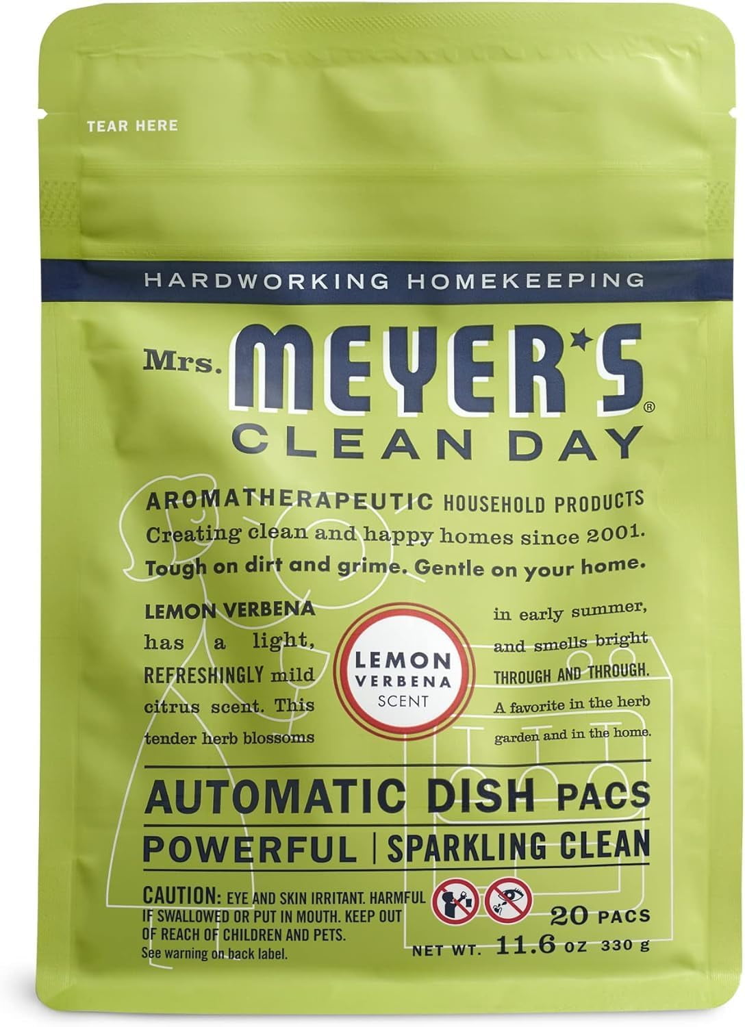 MRS. MEYER'S CLEAN DAY Automatic Dishwasher Pods, Lemon Verbena, 20 ...