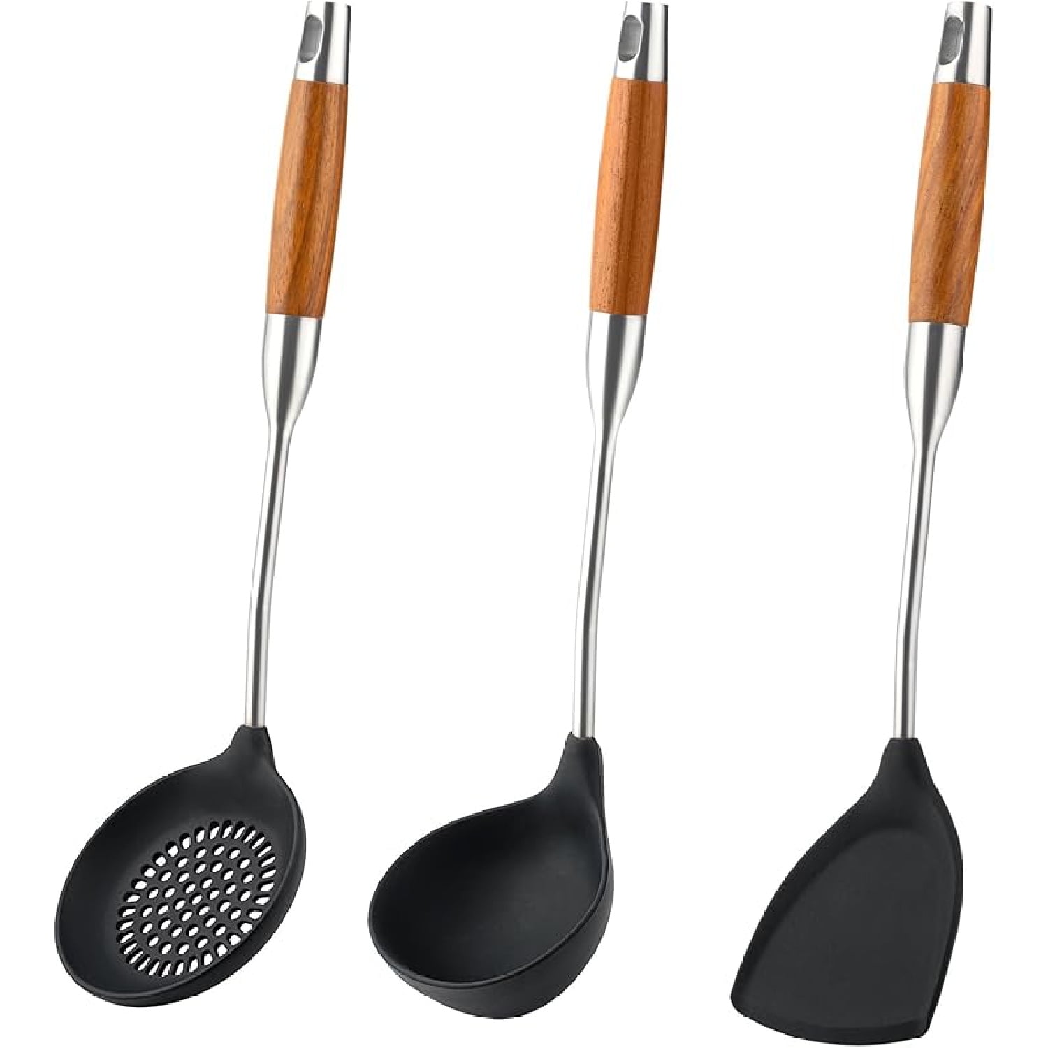 CLEANCOOL Silicone Spatula and Ladle Tool Set - Wok Tools, Wok Utensil ...