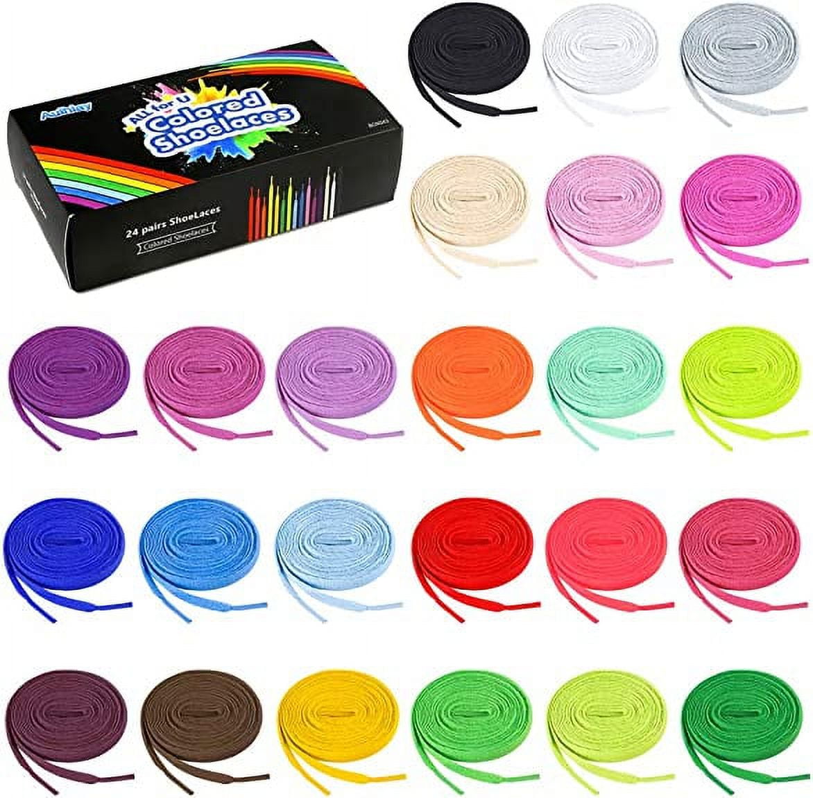 Colorful Flat Shoelaces 24 Pairs for Sneakers, Skate Shoes, Sport Shoes ...