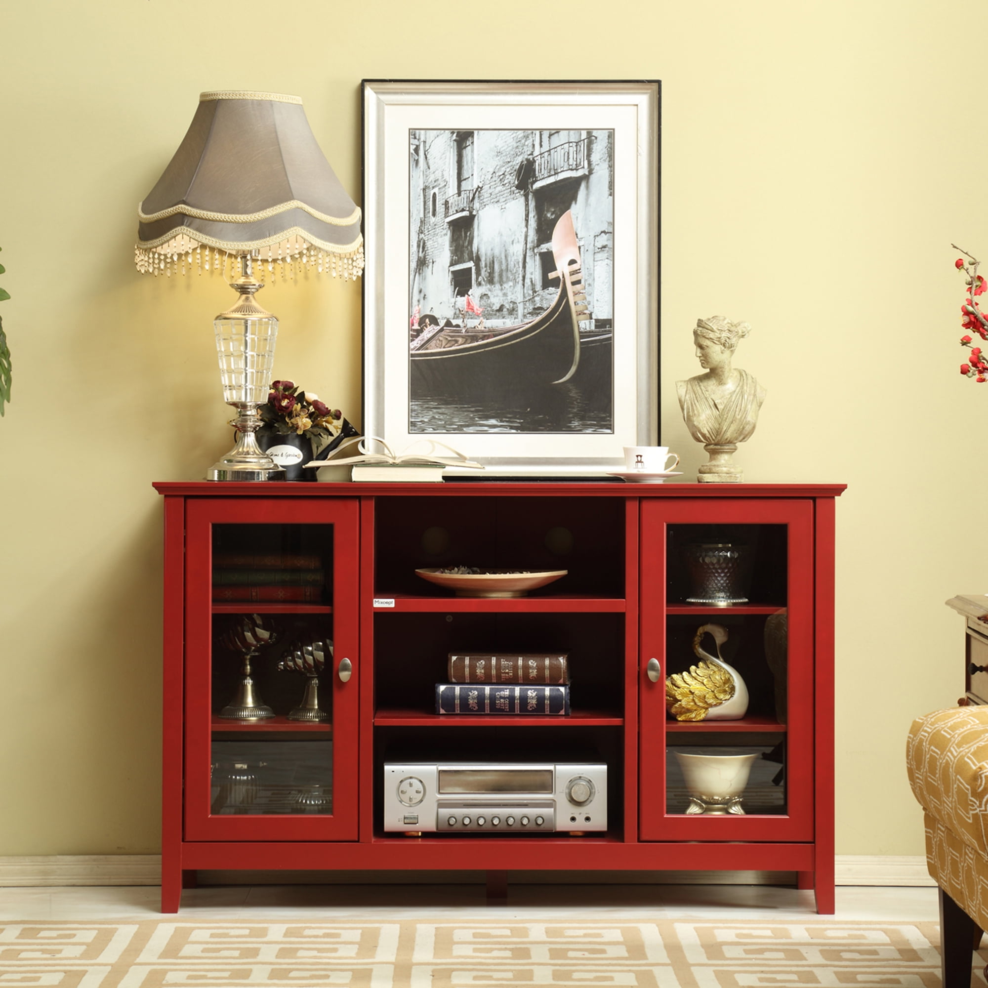 CLEARANCE! 52"Wood TV Stand Console Red - Walmart.com