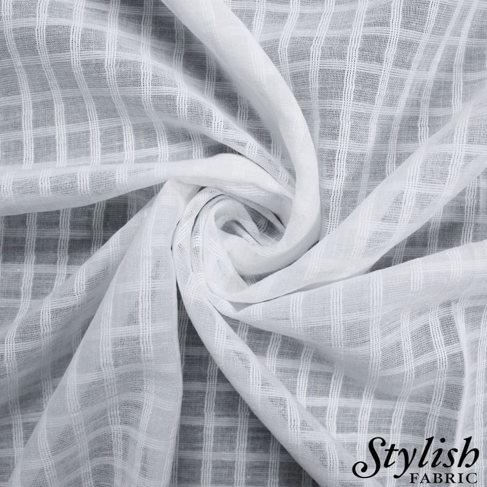 White Jacquard Embroidered Window Pane Design on Woven Cotton Fabric ...
