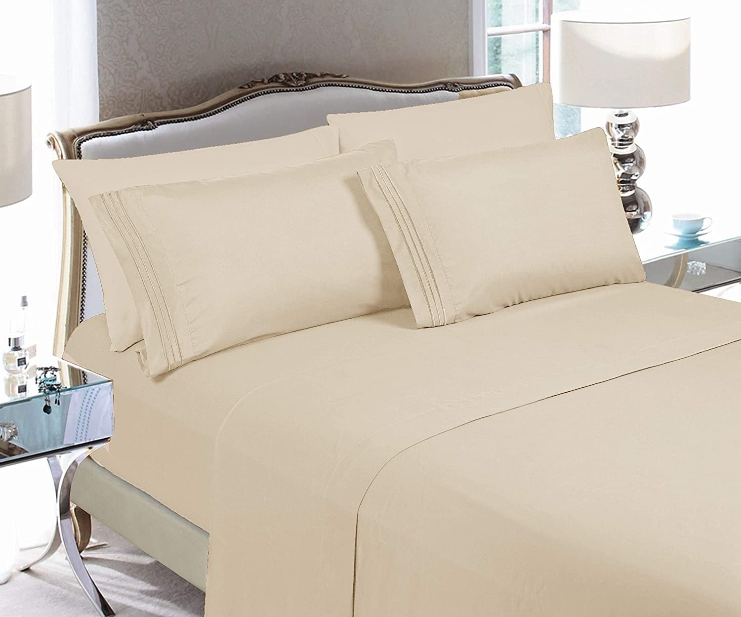 Elegant Comfort, Sheet Set, Queen, 1500 Series, Cream - Walmart.com