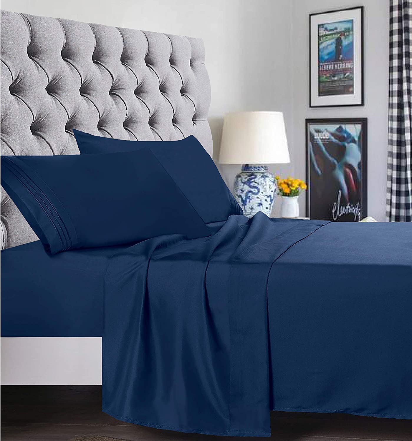 Flat Bottom Sheet Premium 1500 WrinkleTwin Navy Blue - Walmart.com