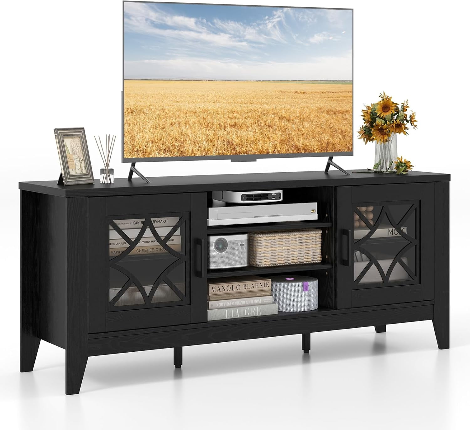 CLEEMAN Modern Farmhouse TV Stand for TVs up to 65”, Entertainment ...