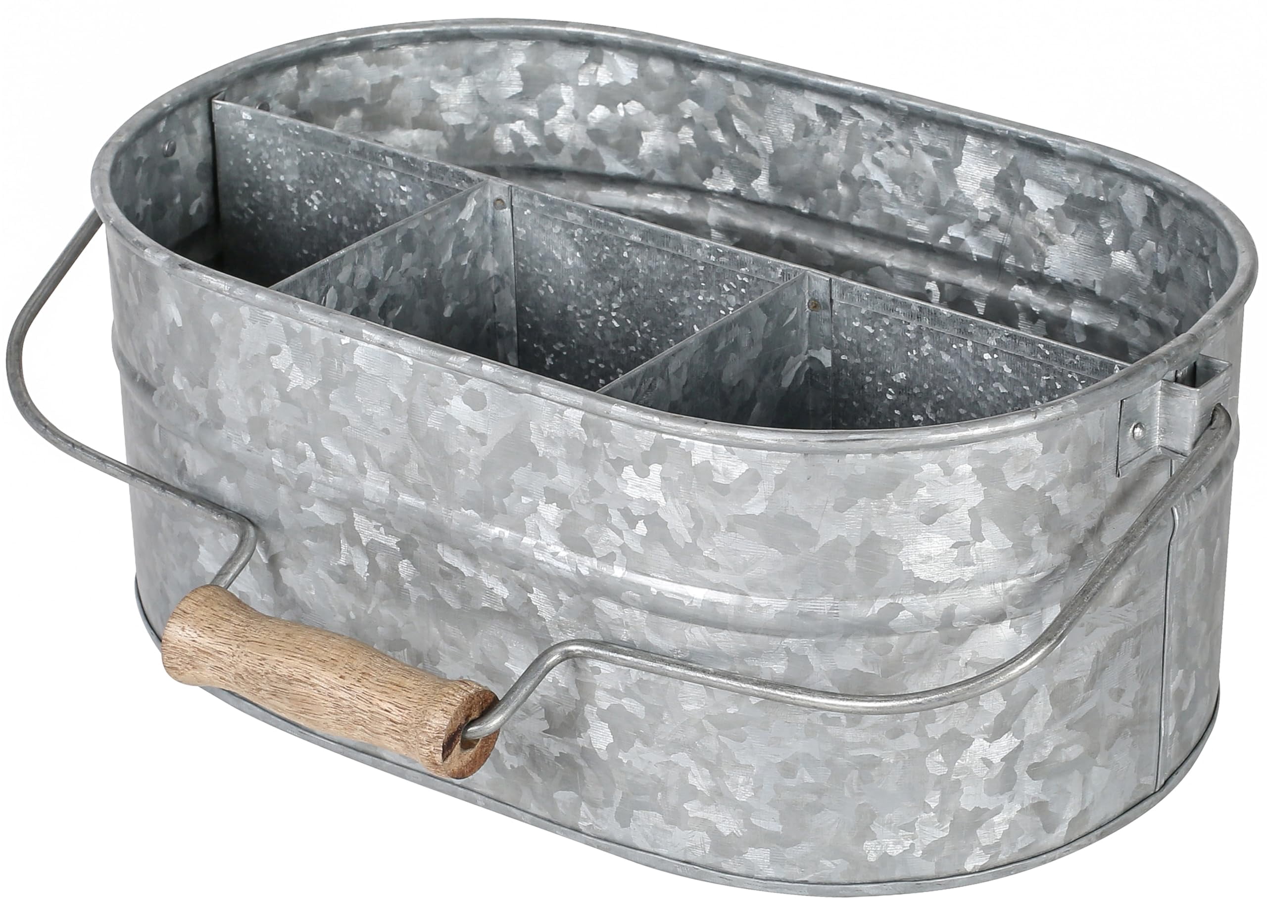 CLEENTABLE Galvanized Farmhouse Utensil Caddy - 4-Compartment Tin ...