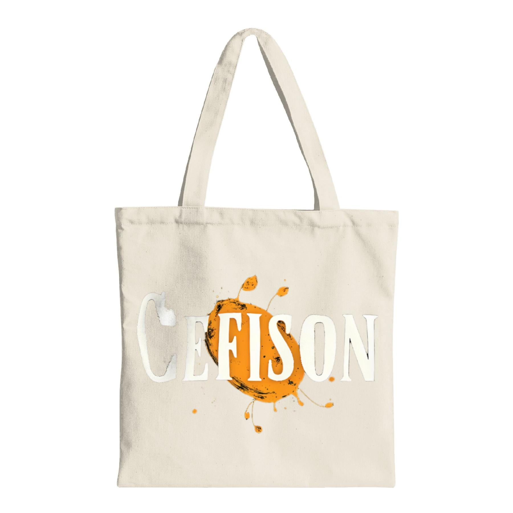 CLEISON Cream Canvas Tote Bag - Stylish Reusable Shopping Bag with Bold White Text & Orange ...