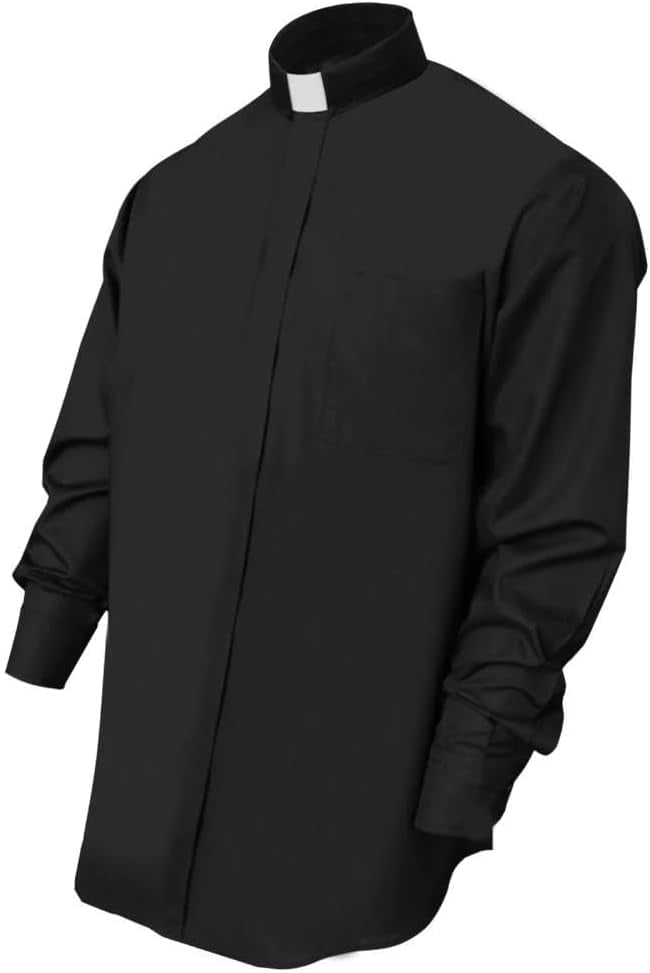 CLERKMANS Men’s Clergy Priest Shirt Long Sleeves, Collar Button Shirt ...