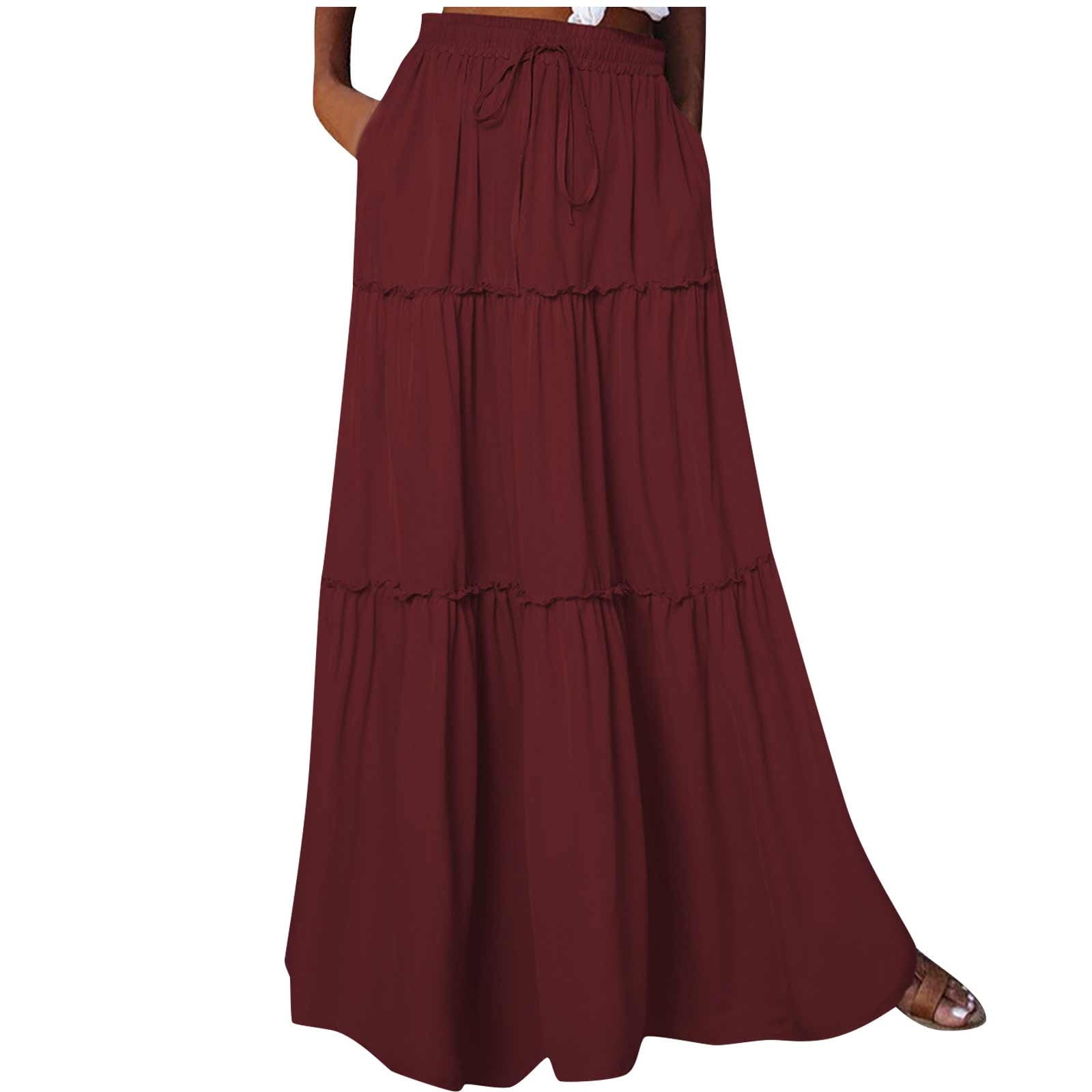 CLESALE Skirts for Women Casual Solid Color Long Skirts for Women Daily ...