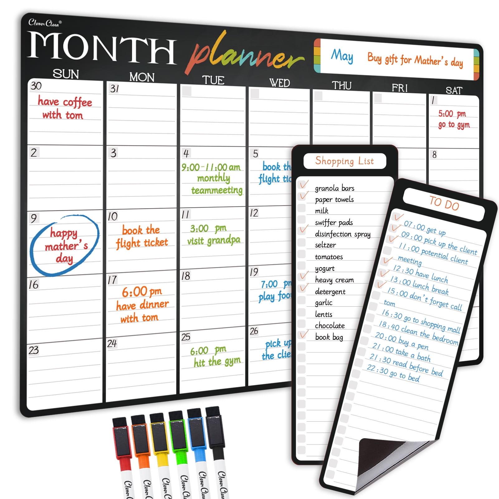 CLEVER CLEAN Magnetic Dry Erase Monthly Calendar - 17"x12" Monthly ...