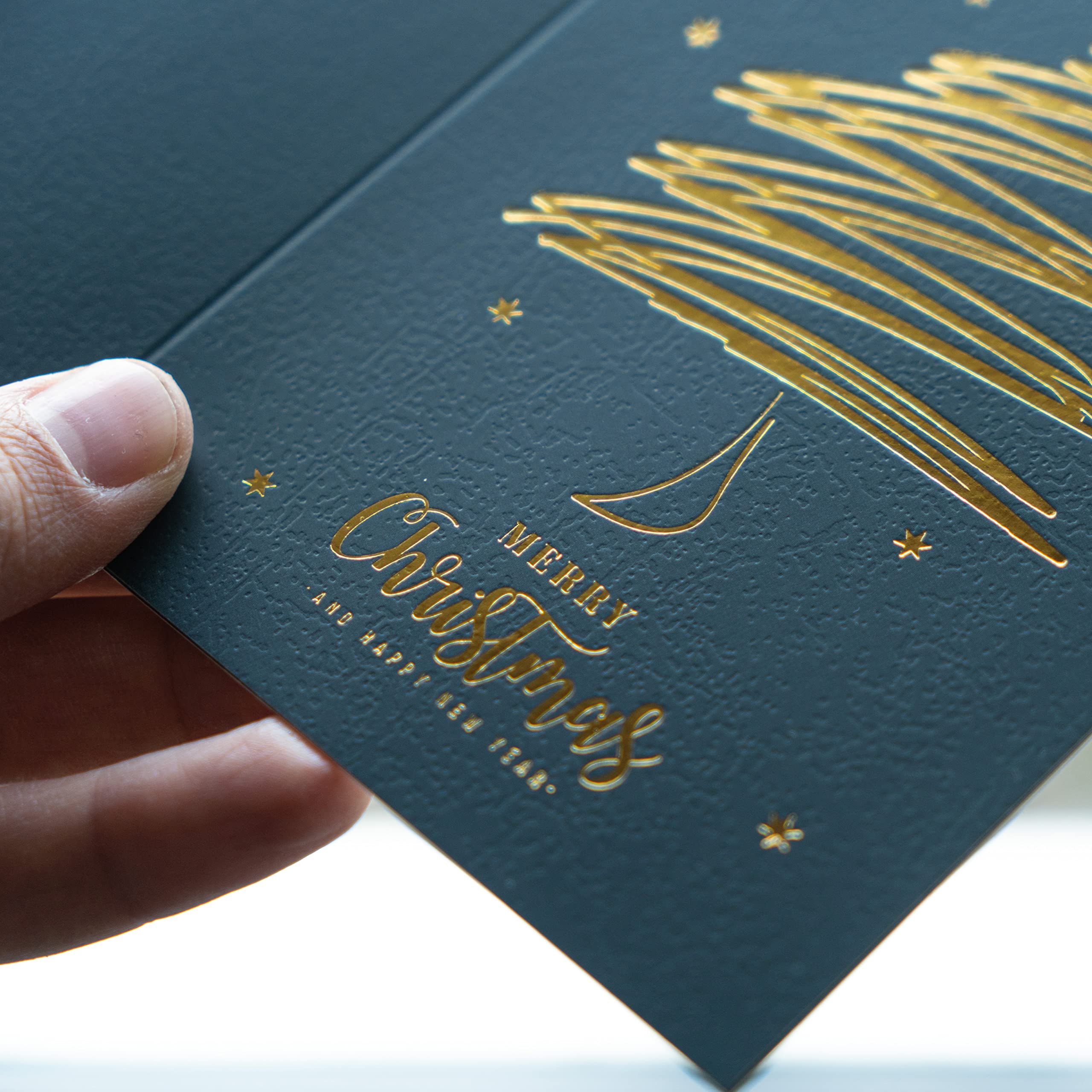 CLEVER SIGNS Gold Foil Christmas Cards, Pack of 24 with Envelopes ...