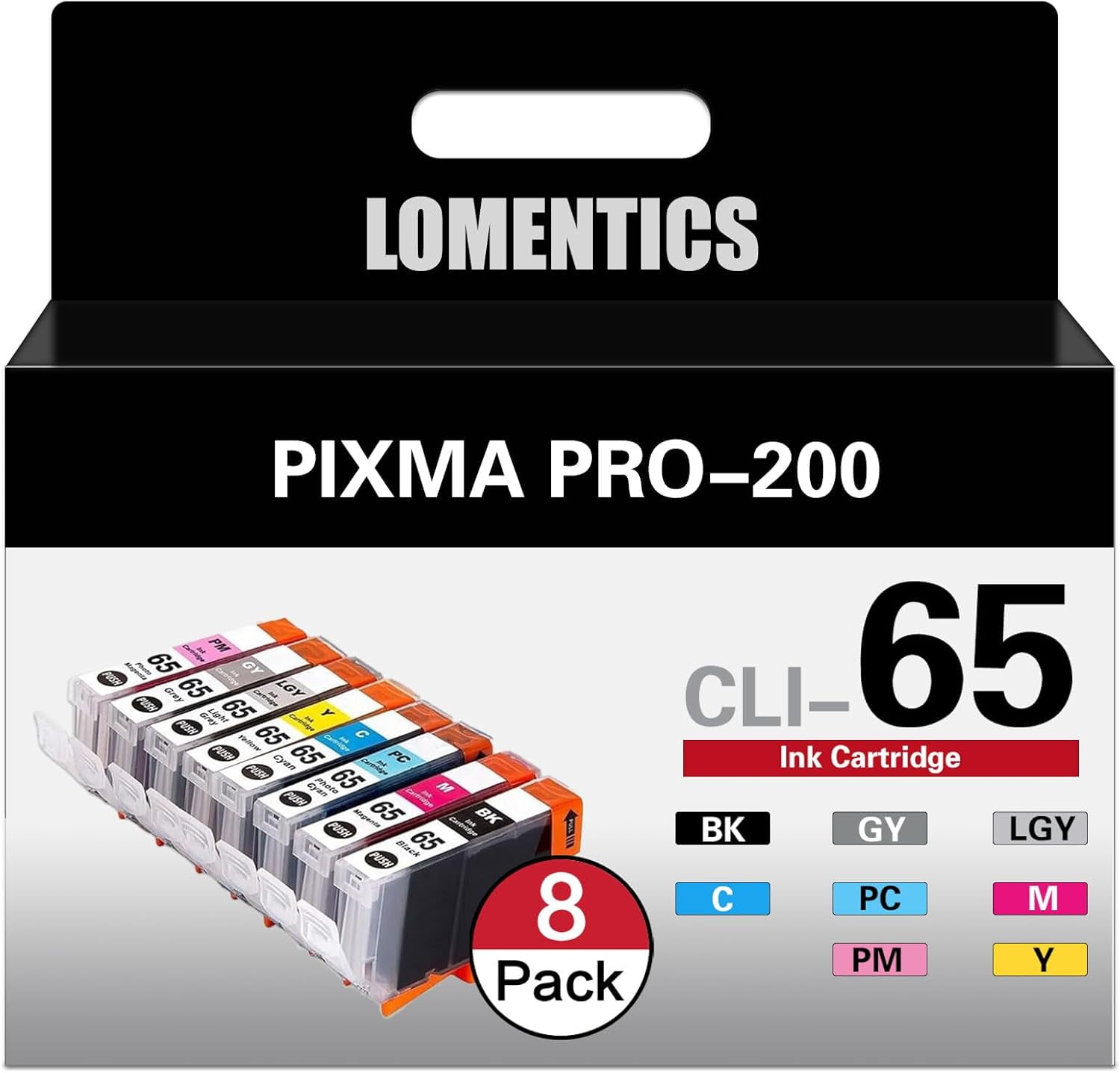 CLI 65 Ink Cartridges 8-Pack High Capacity (1BK, 1GY, 1LGY, 1C, 1PC, 1M, 1PM, 1Y) CLI-65 Ink ...