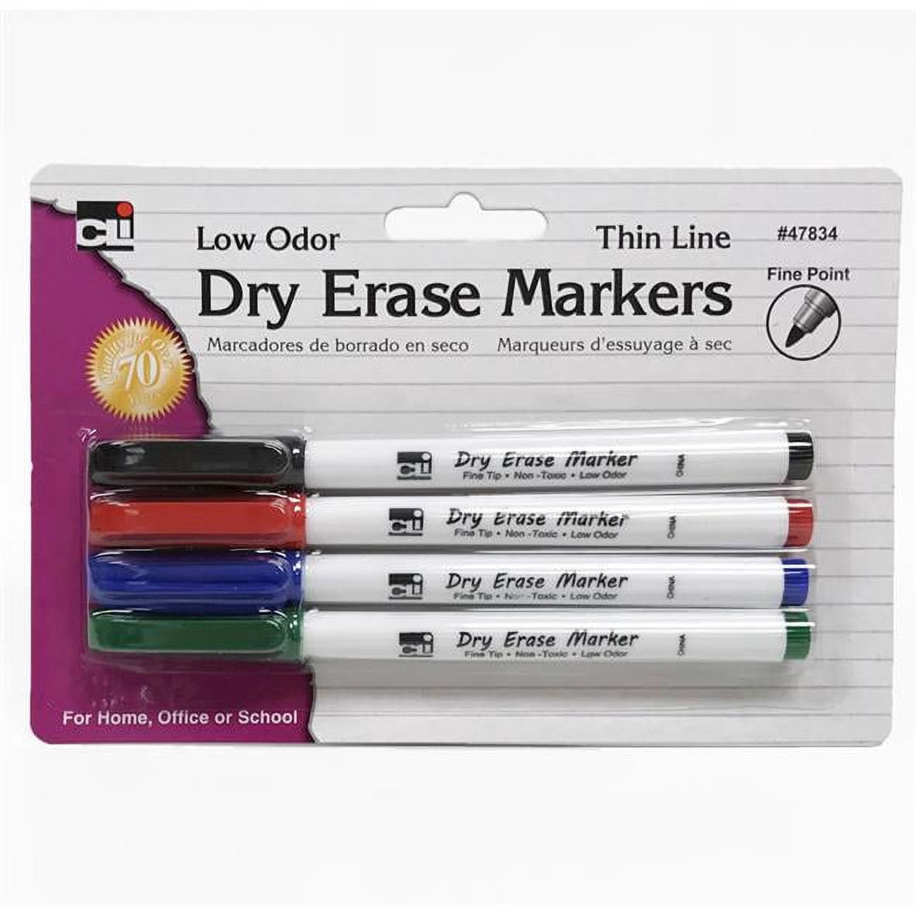 Dry Erase Markers, Thin Line Style, Assorted Colors, Pack of 4 ...