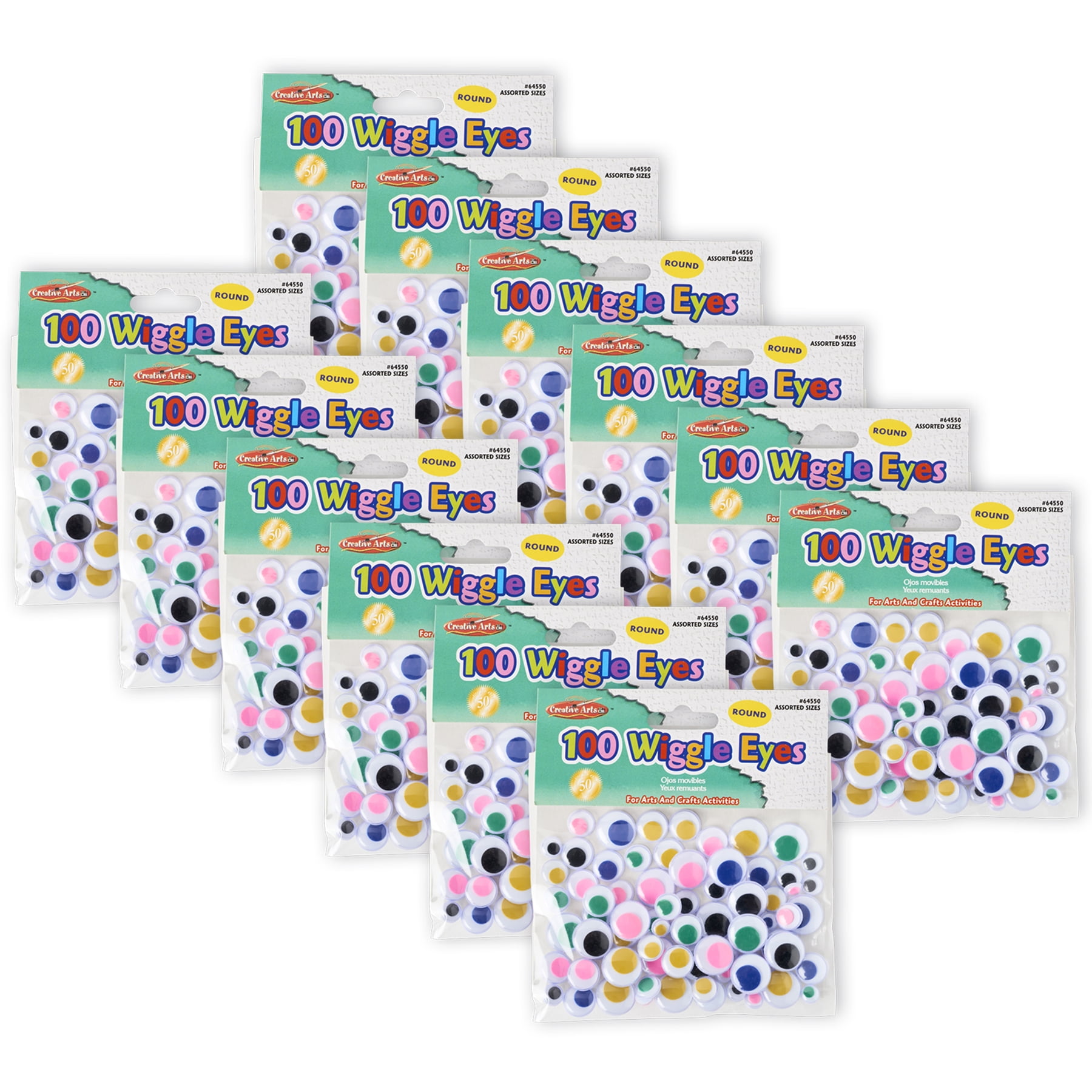 CLI Creative Arts Wiggle Eyes Round Assorted Sizes & Colors 100/Pack 12 ...