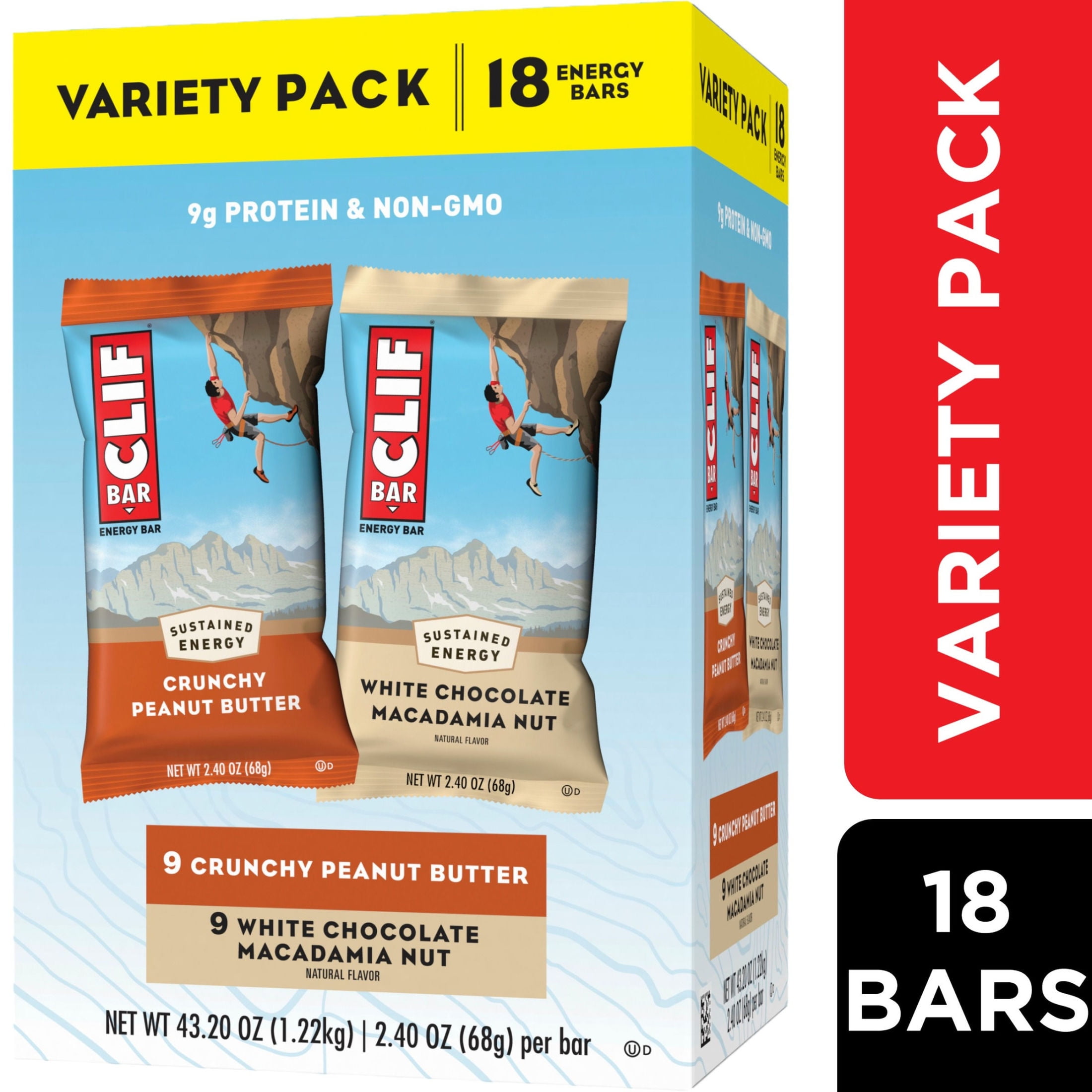 CLIF BAR Energy Bars, Variety Pack, 2 Flavors, Plant Based Protein Bars ...