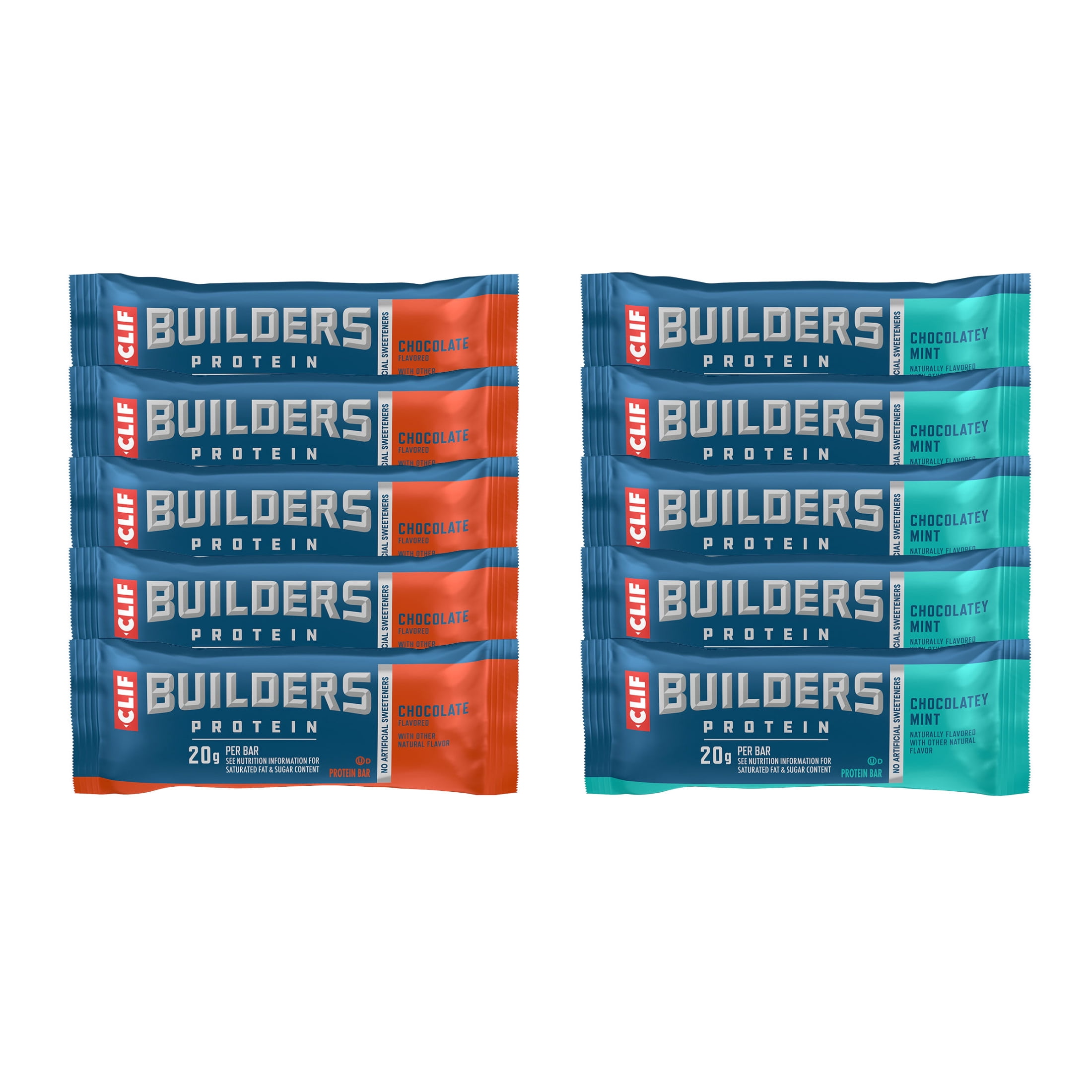 CLIF BUILDERS Protein Bars Variety Pack, 2 Flavors, Plant Protein ...