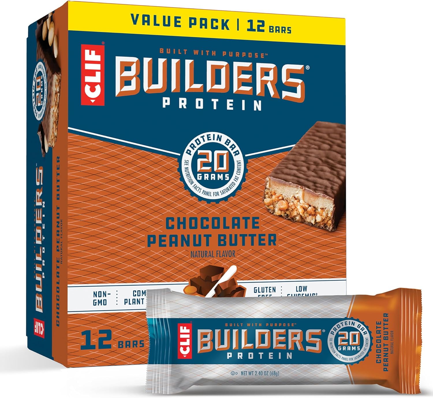 CLIF Builders - Chocolate Peanut Butter Flavor - Protein Bars - Gluten ...