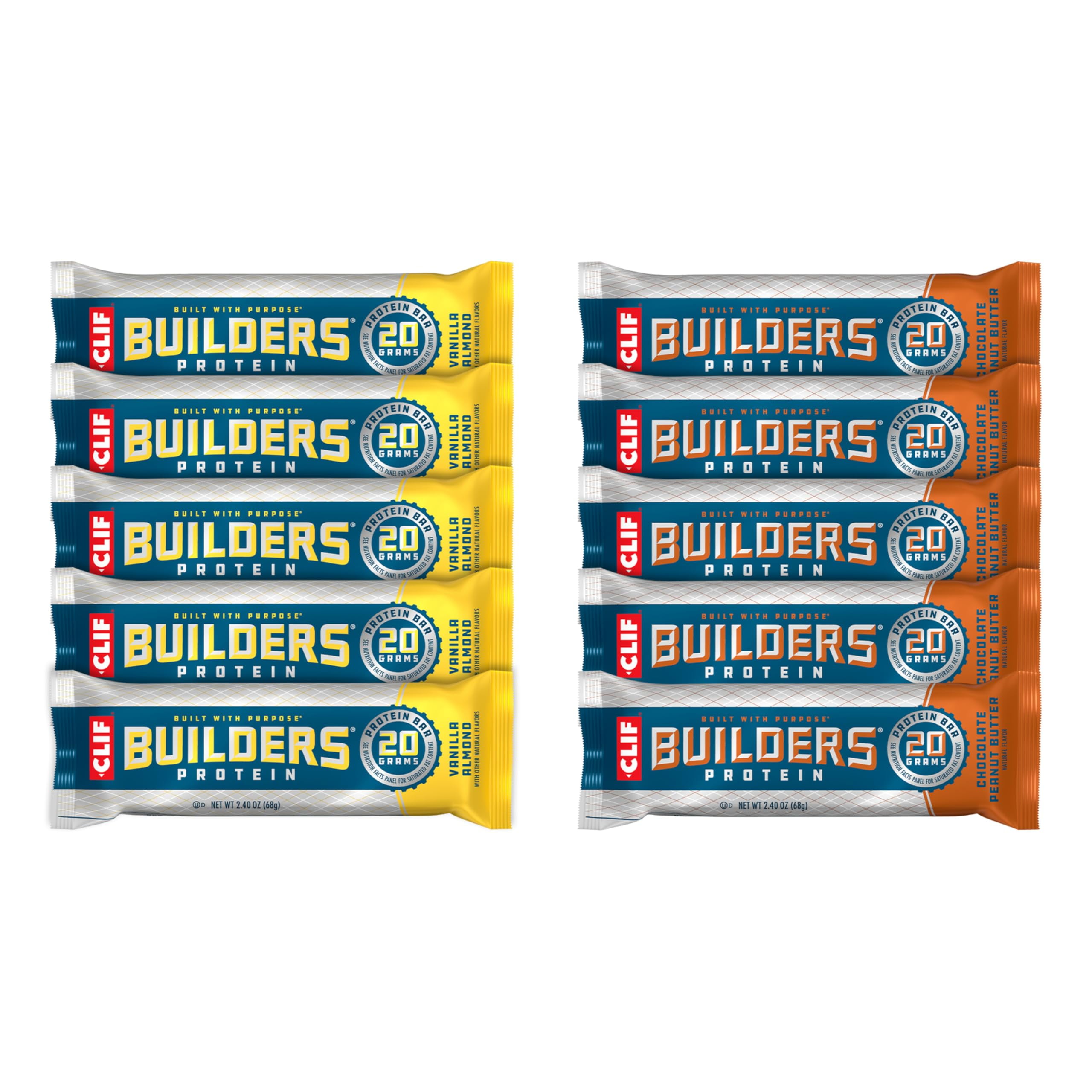 CLIF Builders - Chocolate SAF21 Peanut Butter and Vanilla Almond Flavor ...
