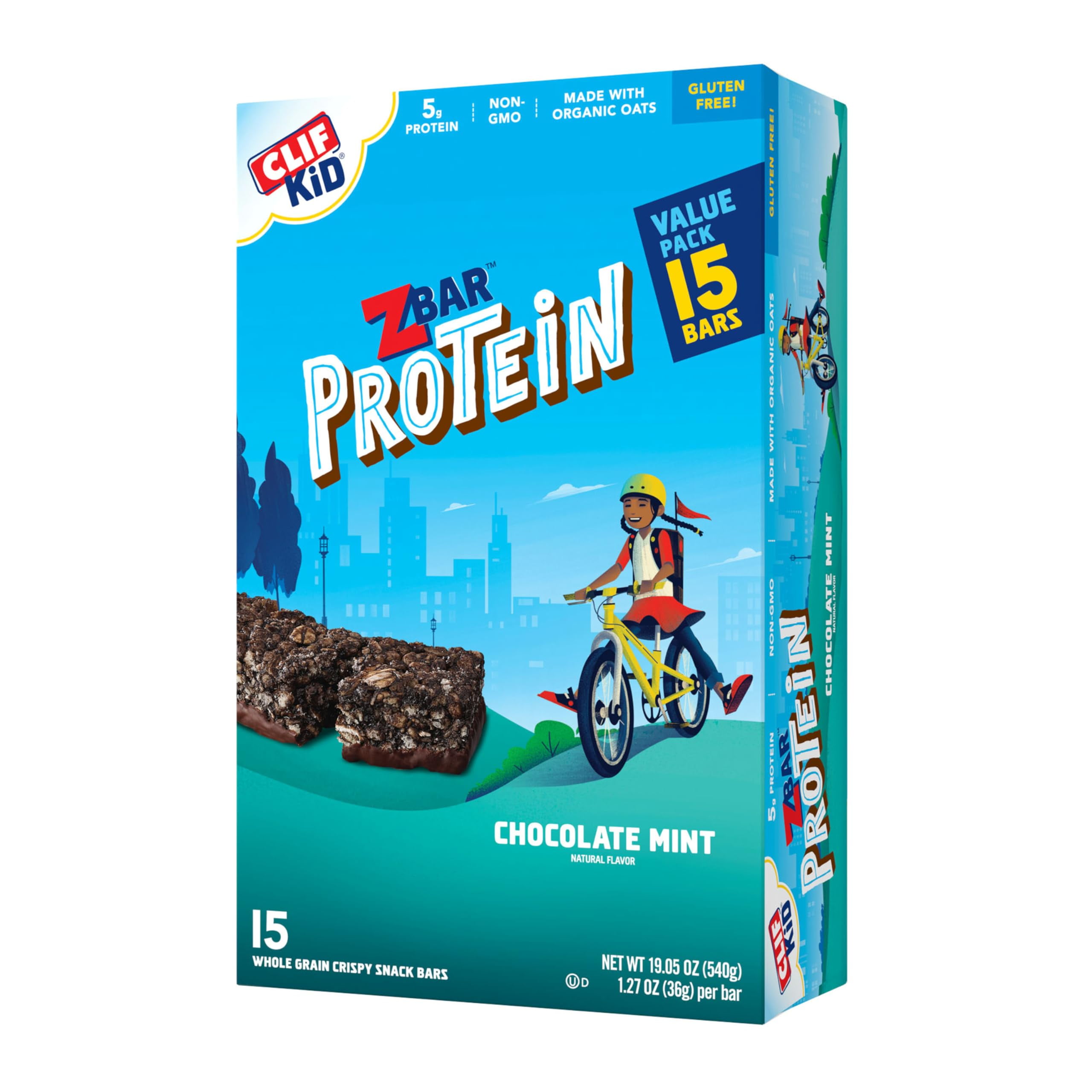 CLIF Kid Zbar Protein SE33 - Chocolate Mint - Crispy Whole Grain Snack Bars - Made with Organic ...