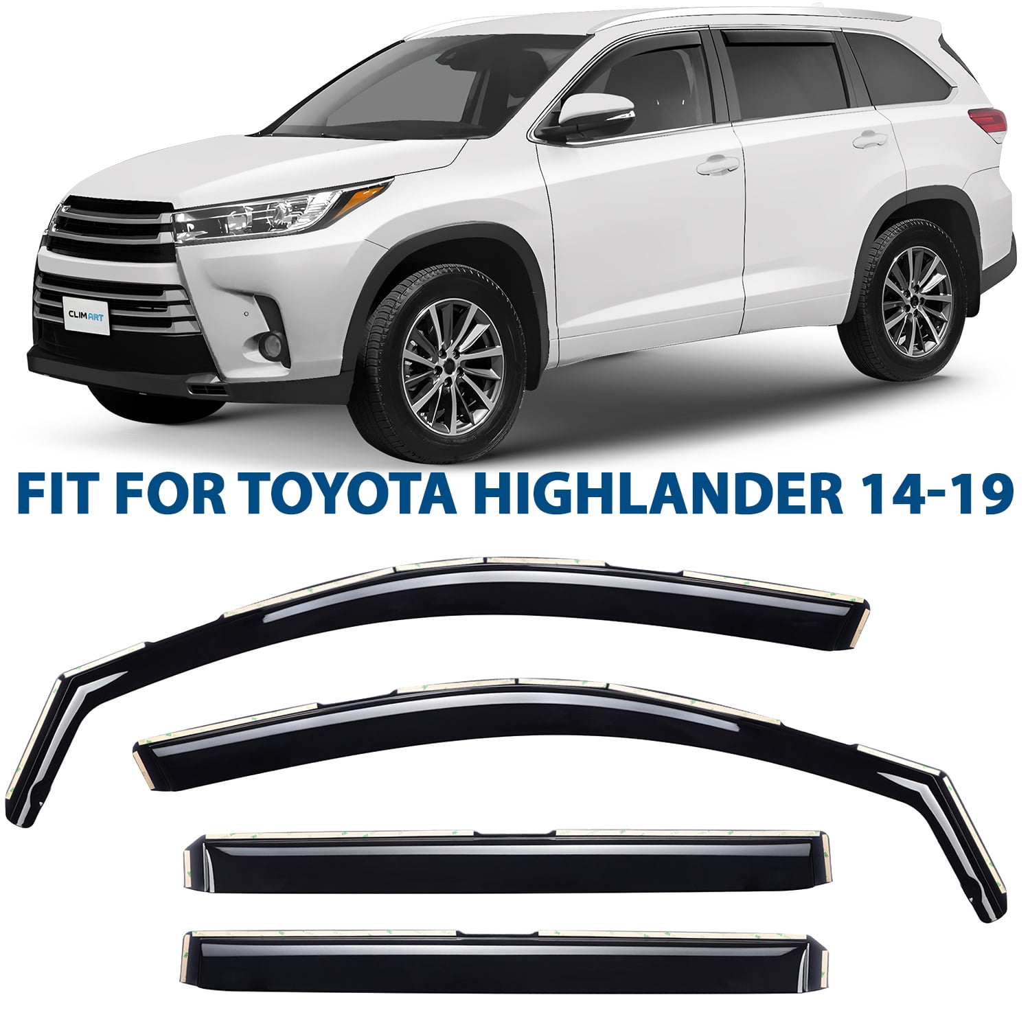 CLIM ART Rain Guards for Toyota Highlander 2014-2019, Window Deflectors ...