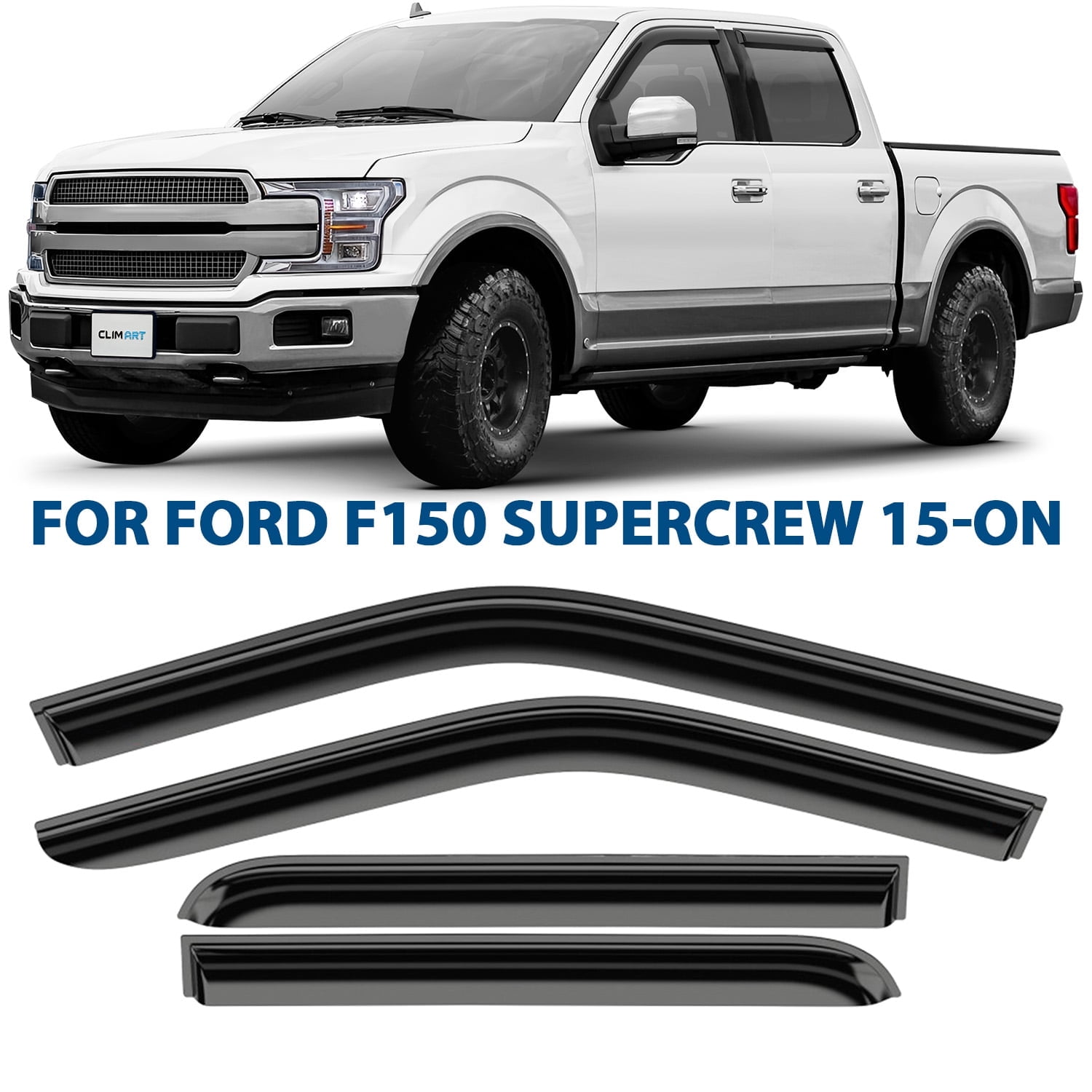 CLIM ART Durable Rain Guards for Ford F150 2015-2025 SuperCrew, Dark ...