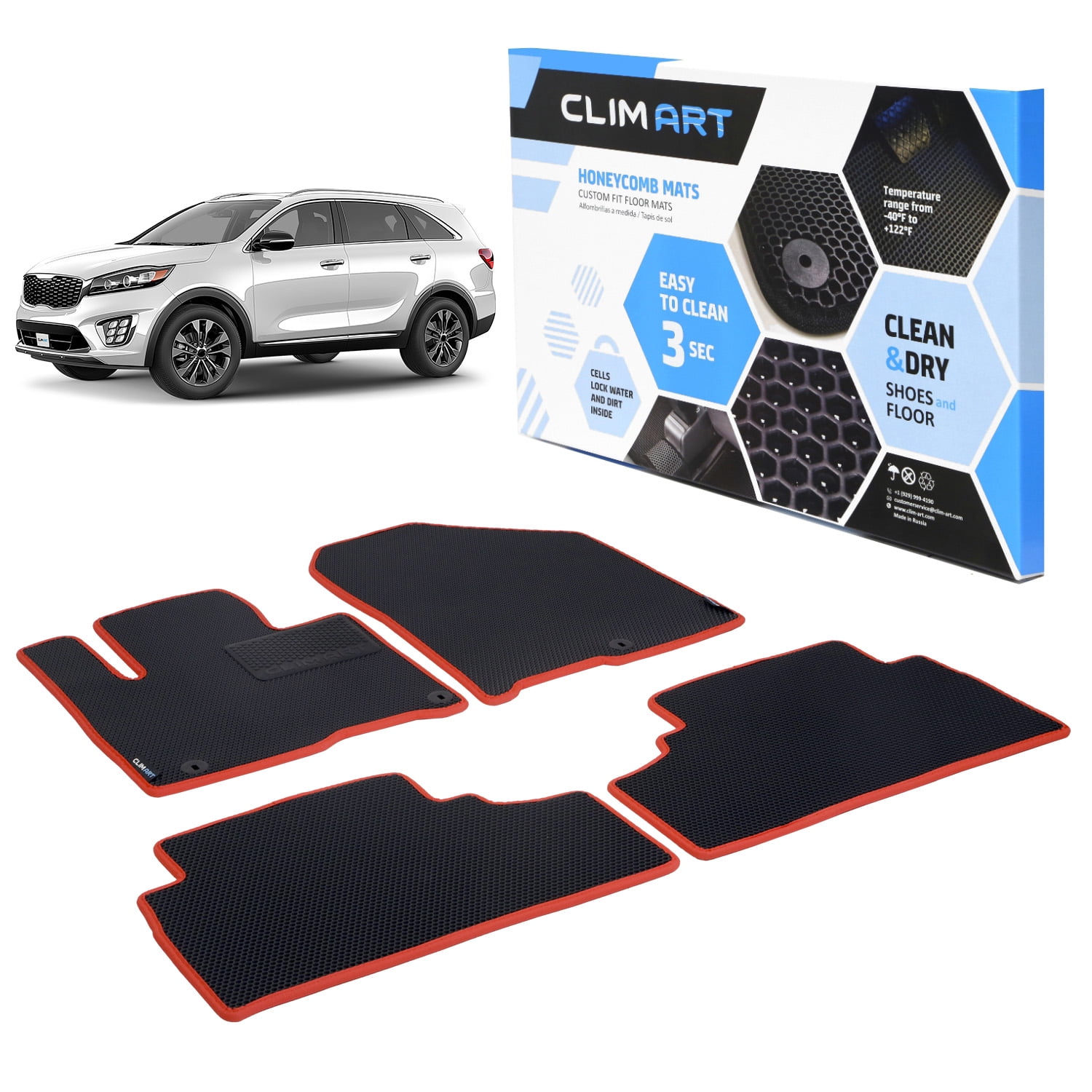 CLIM ART All-Weather Car Floor Mats Compatible with Kia Sorento 2016-2020 EX, L, LX, S, SX ...