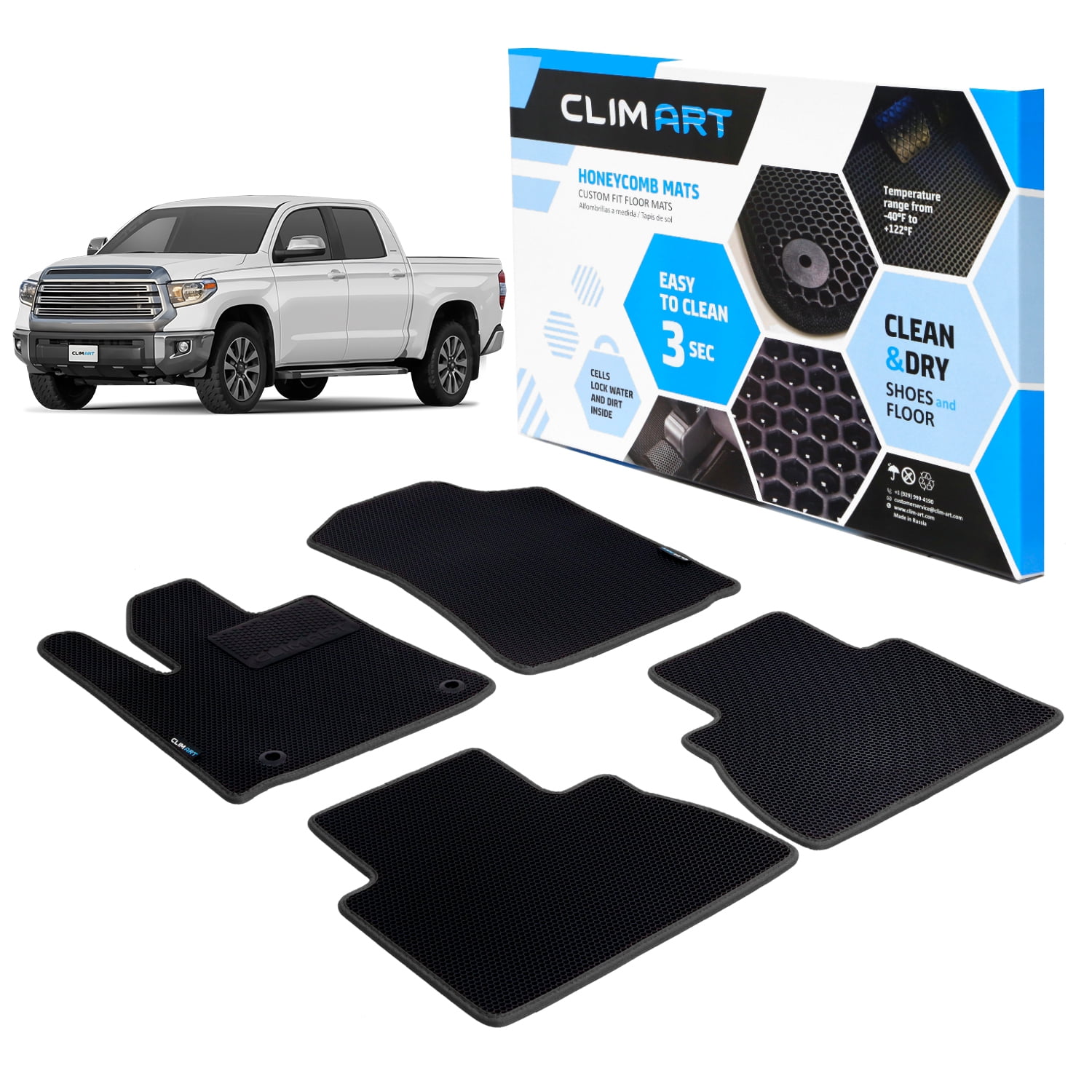 CLIM ART All-Weather Car Floor Mats Compatible with Toyota Tundra 2014-2021 CrewMax, Custom-Fit ...